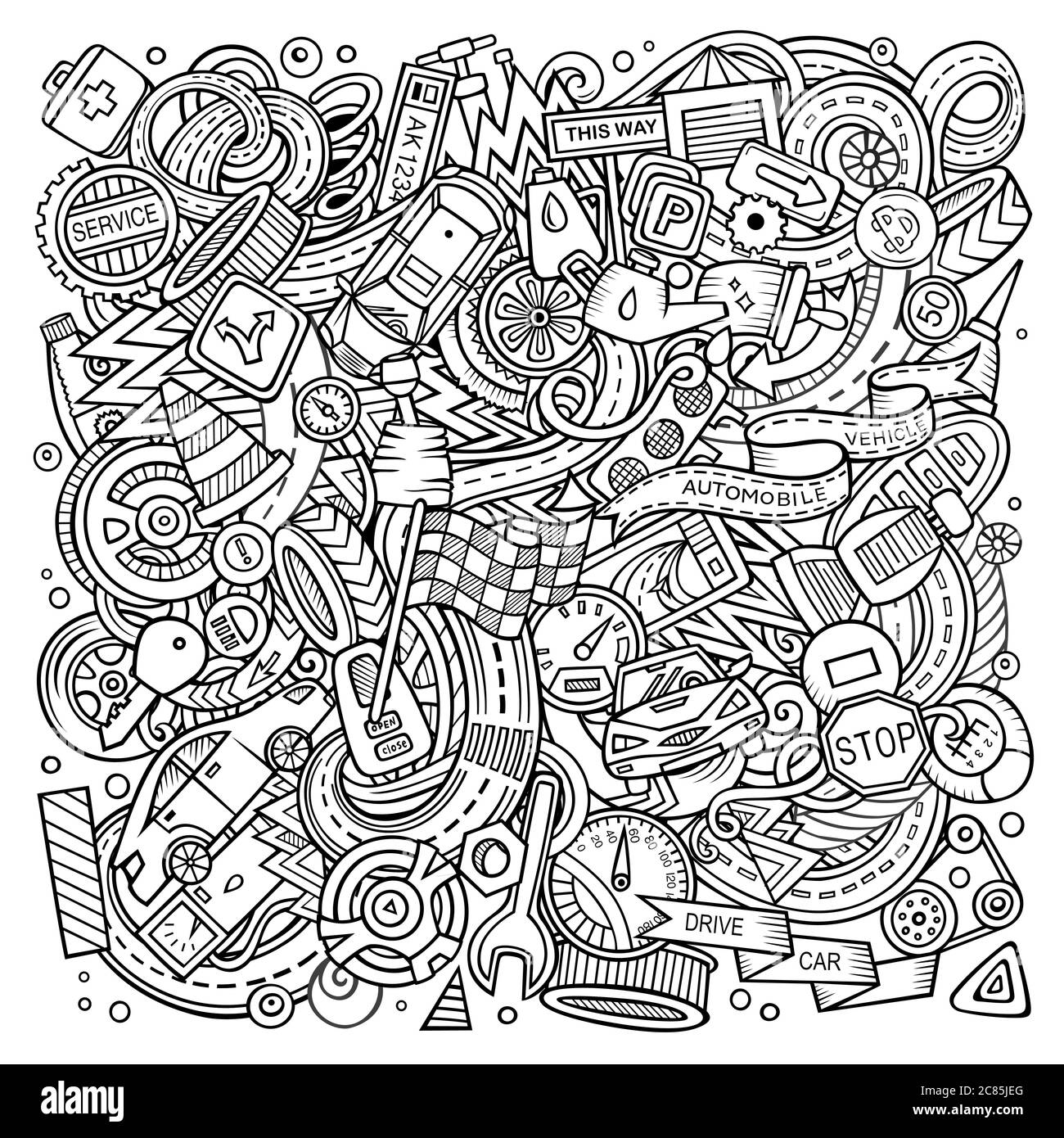 Cartoon vector doodles Automotive illustration Stock Vector Image & Art ...