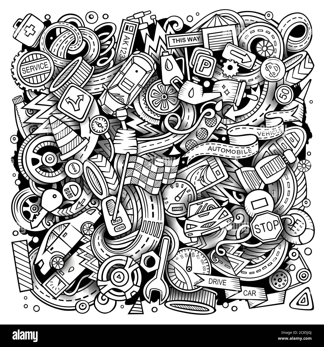 Cartoon vector doodles Automotive illustration Stock Vector Image & Art ...