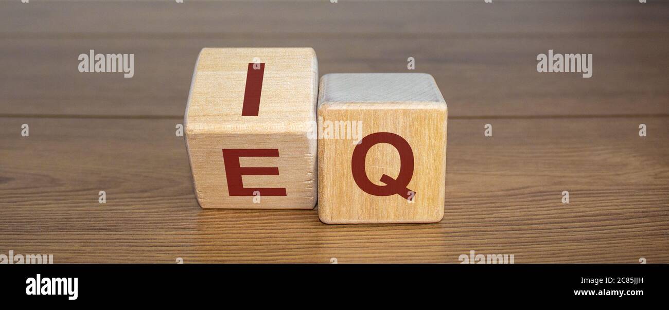 Wooden cubes with the expression 'IQ' 'Intelligence Quotient' to 'EQ ...