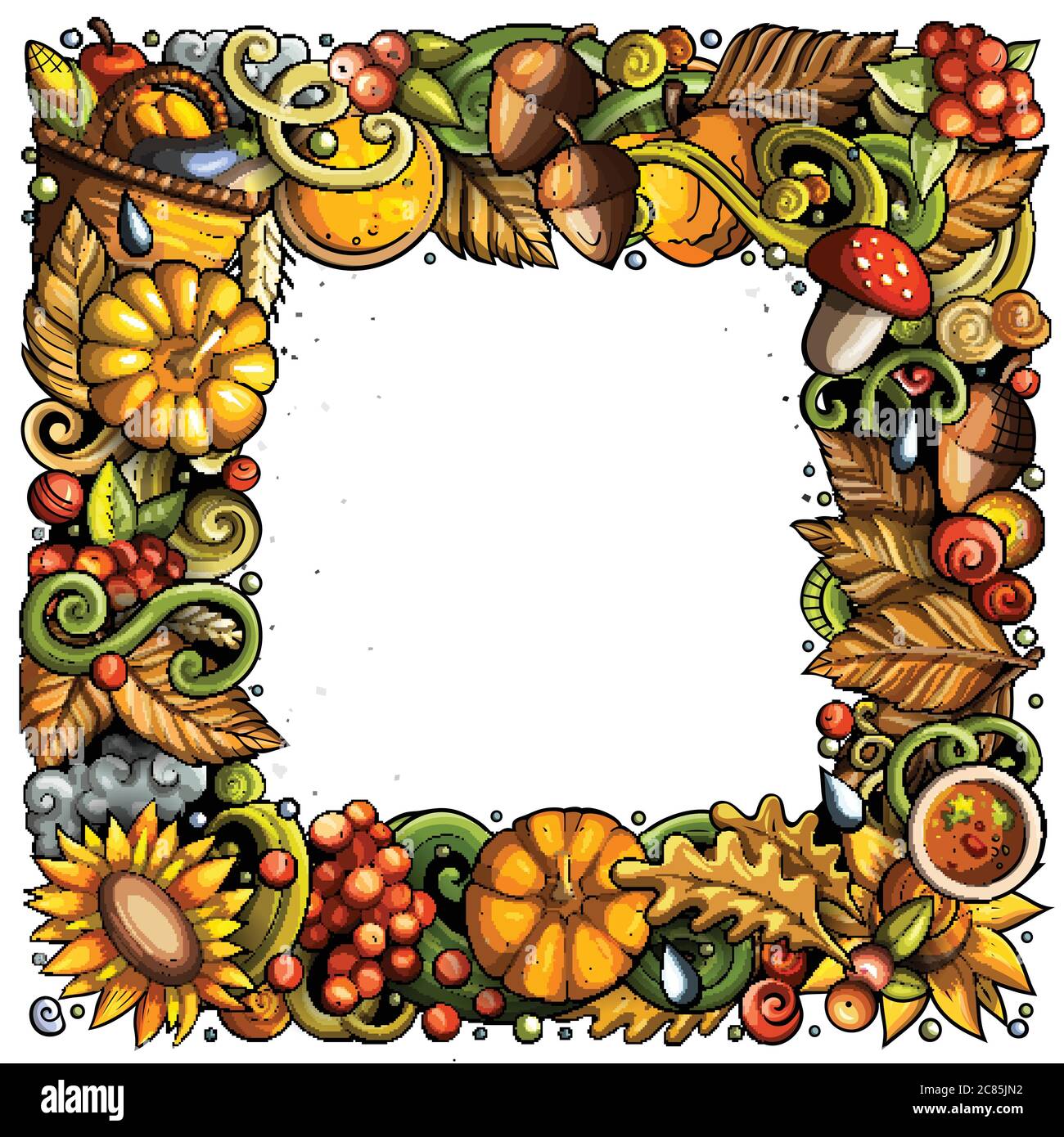 Cartoon cute doodles hand drawn Autumn frame design. All items are ...