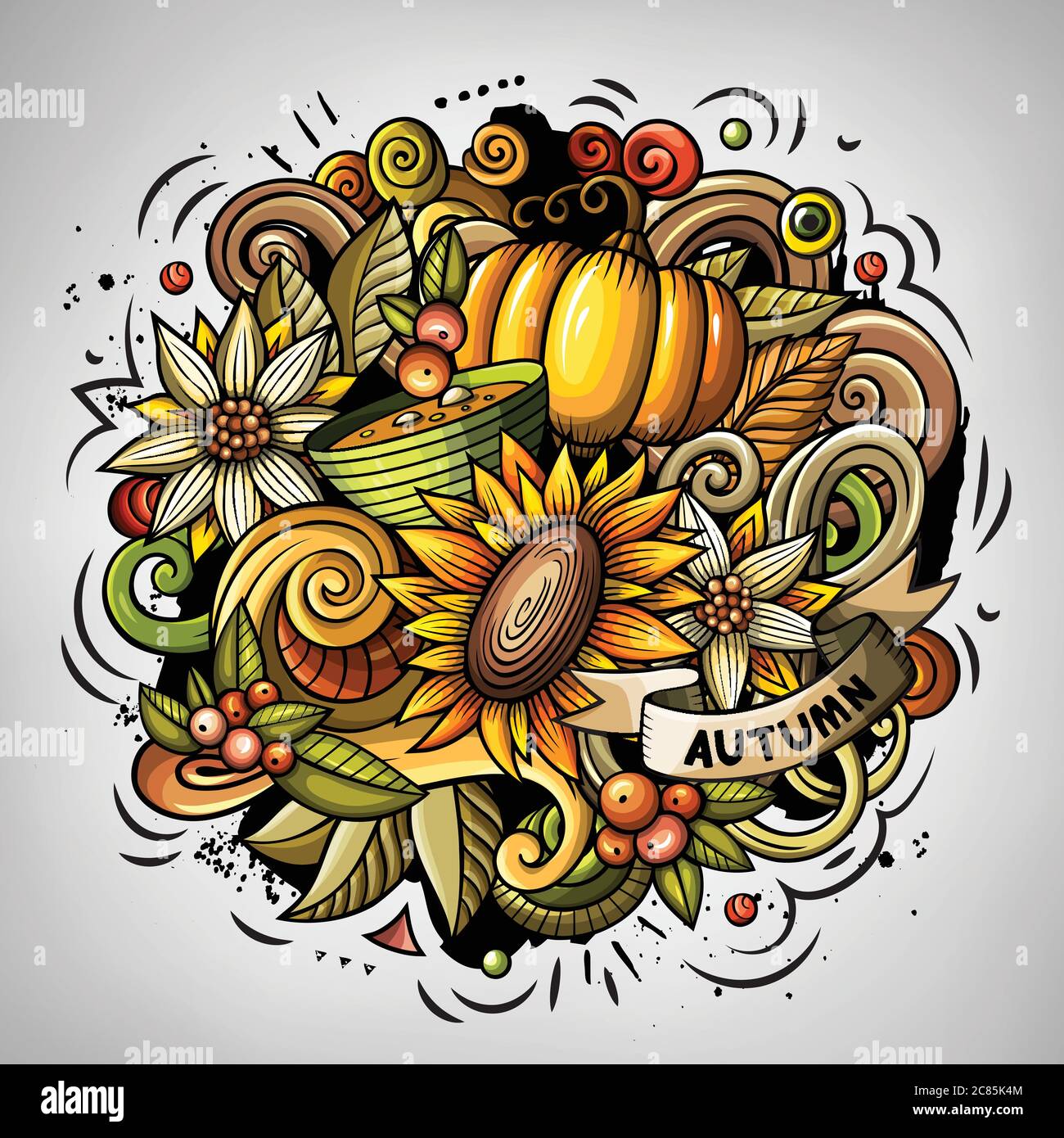 Cartoon doodles Autumn illustration. All items are separate Stock ...