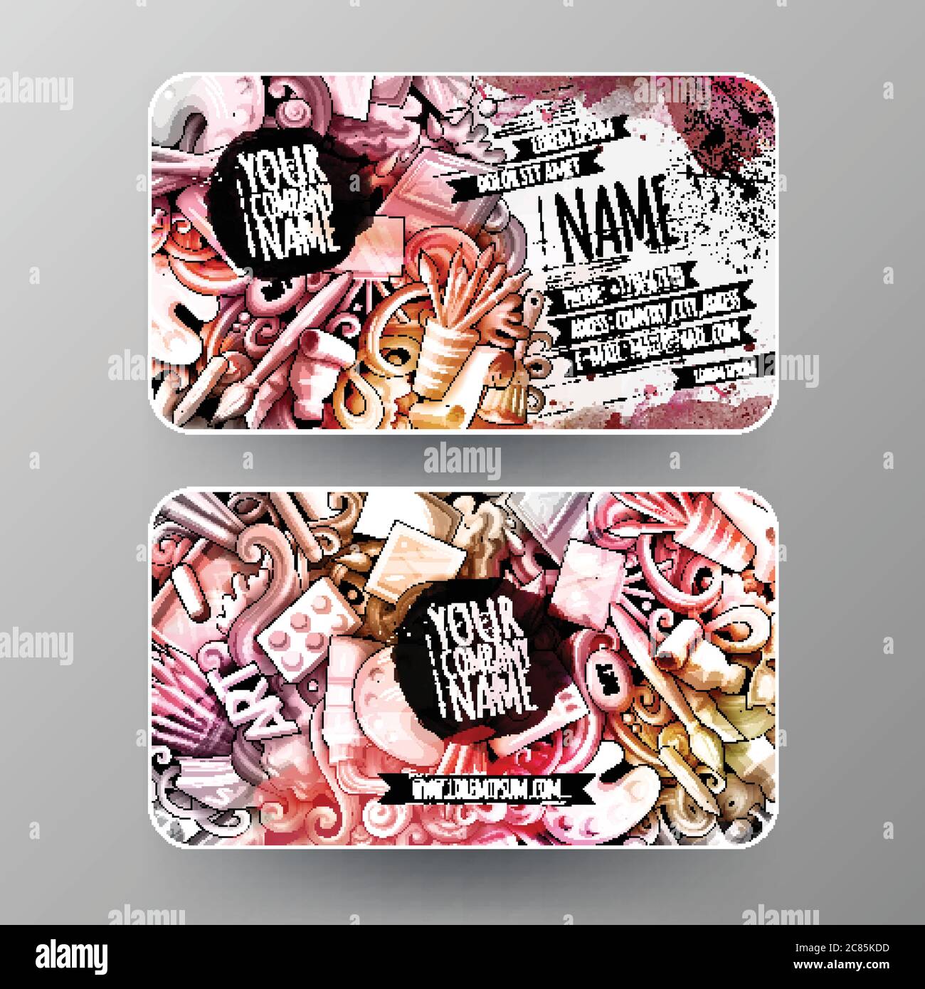 Cartoon graphics watercolor vector hand drawn doodles Artist id cards ...