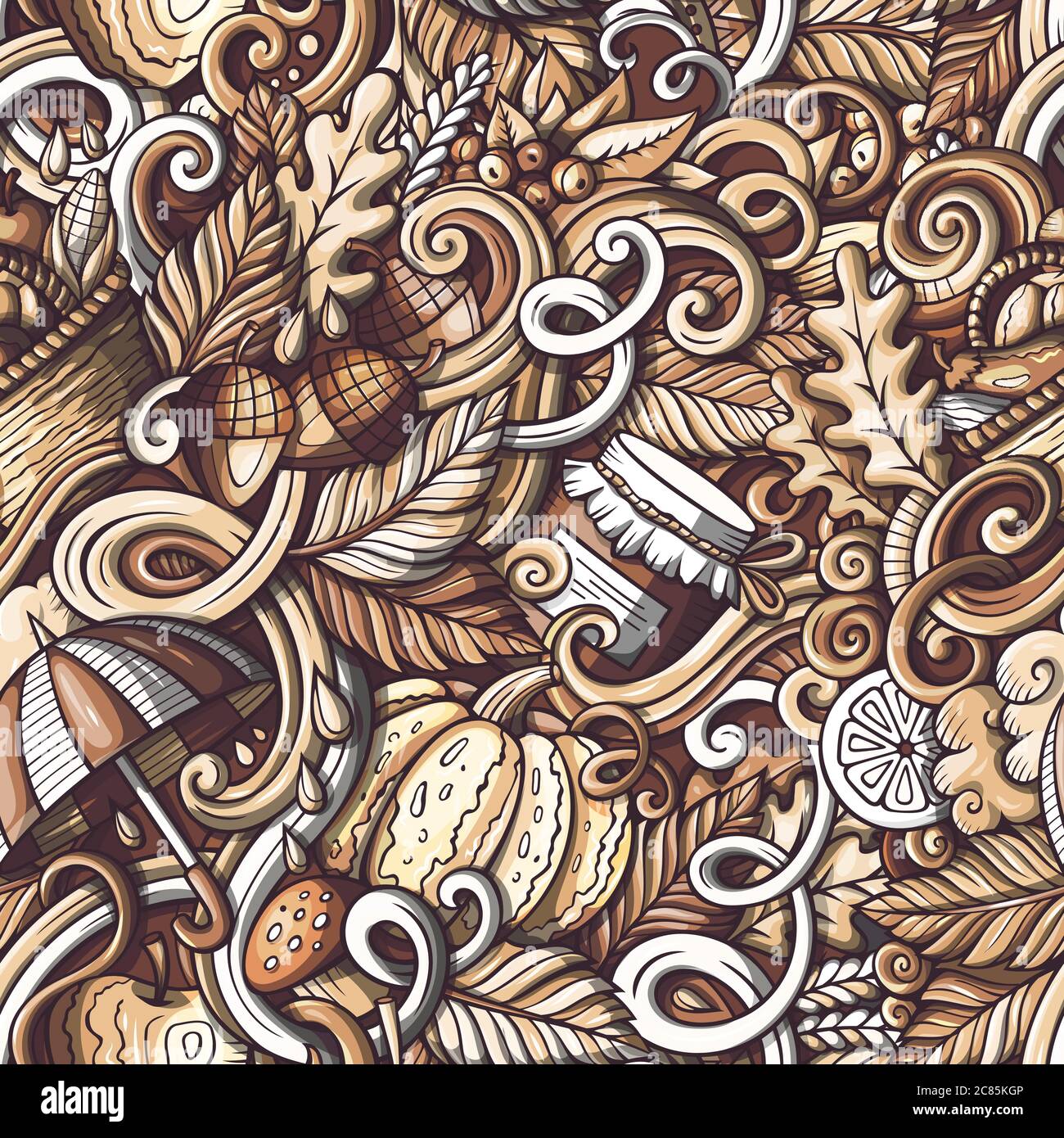 Cartoon doodles Autumn seamless pattern Stock Vector Image & Art - Alamy