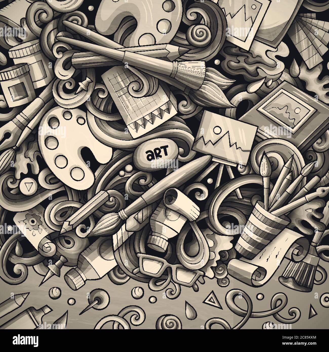 Cartoon vector doodles Art card. detailed, with lots of objects ...