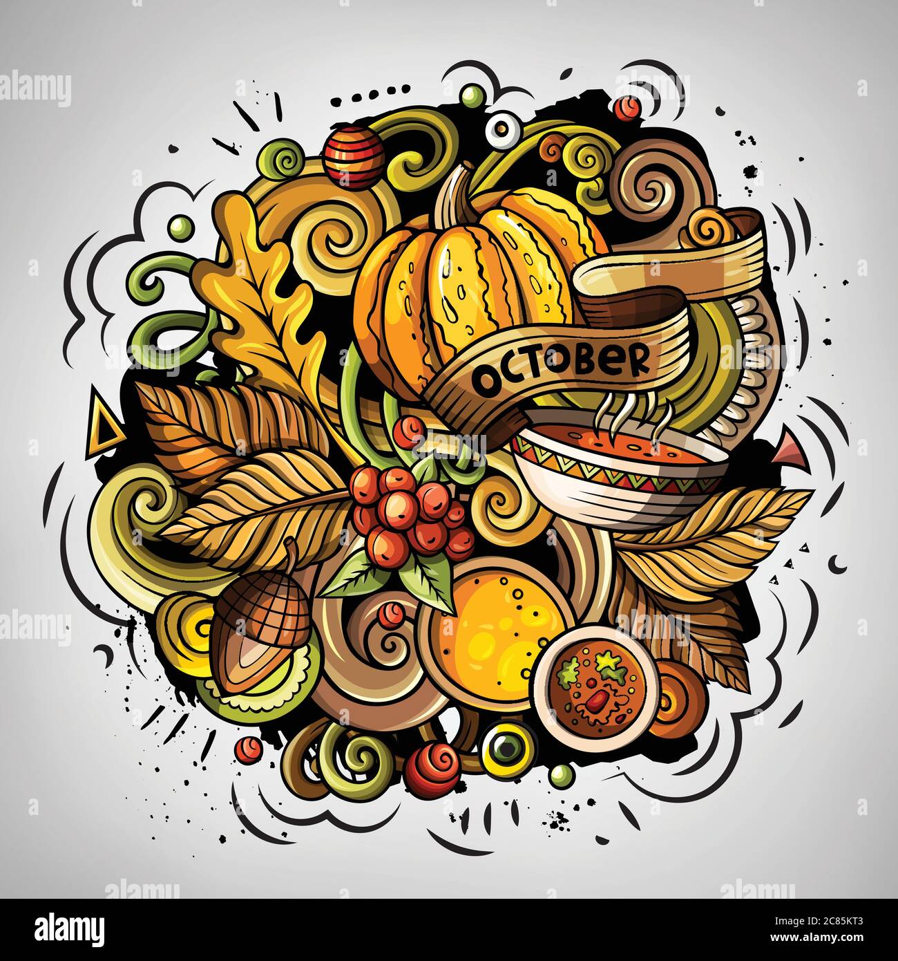 Cartoon doodles Autumn illustration. All items are separate Stock ...