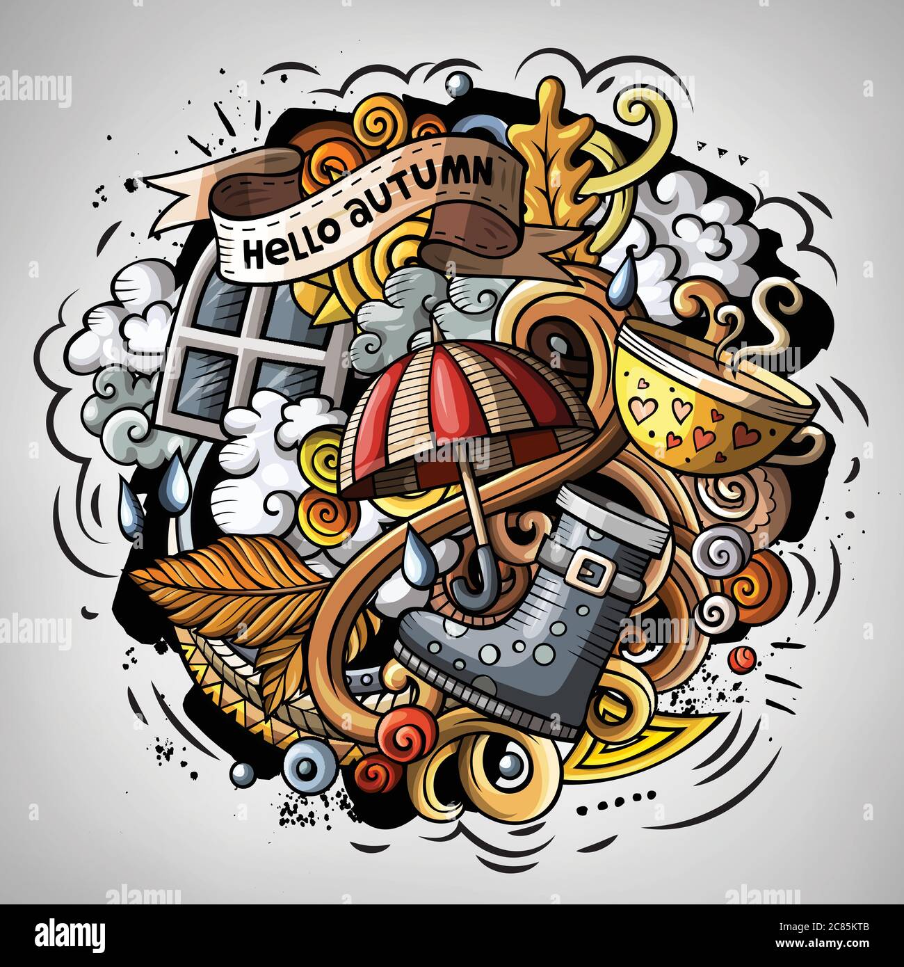 Cartoon doodles Autumn illustration. All items are separate Stock ...