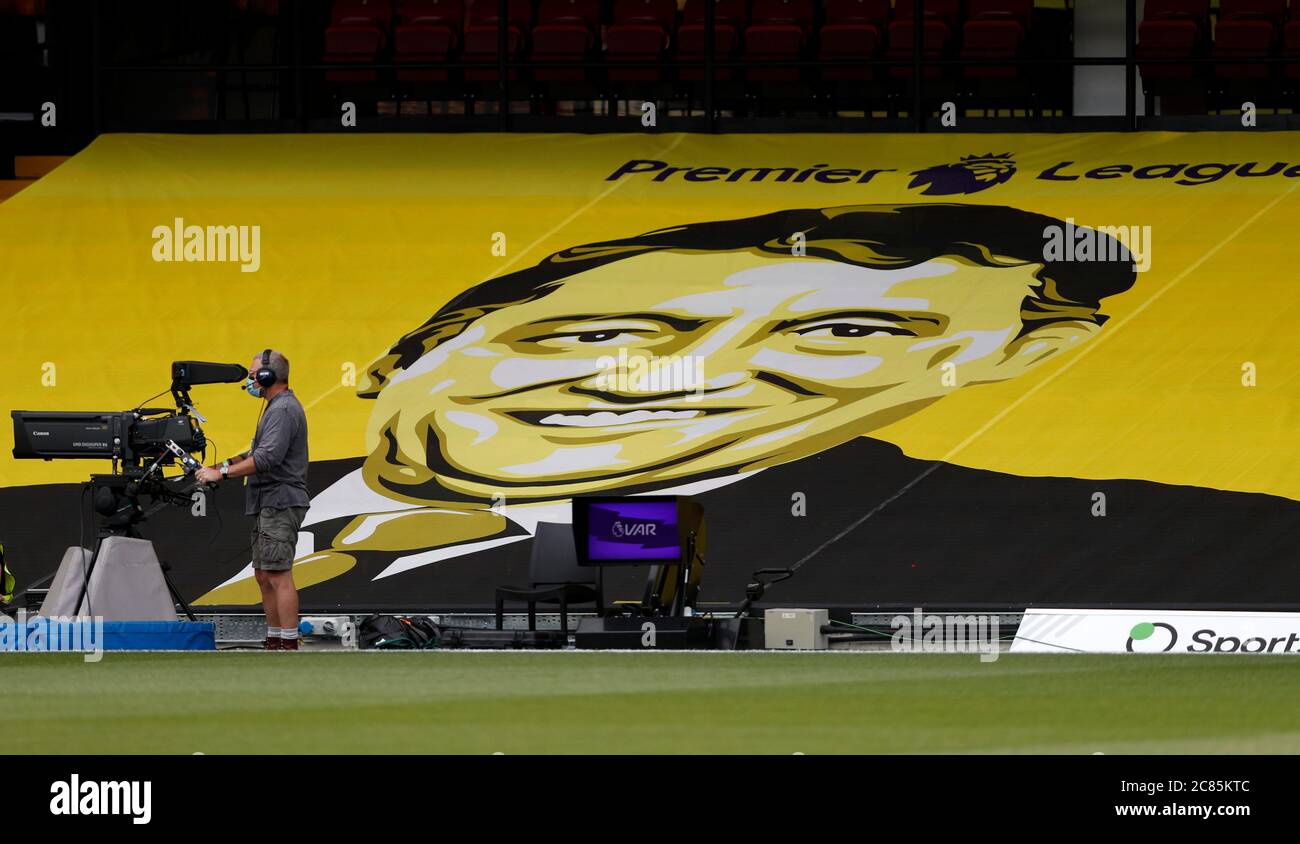 A banner of former Watford manager Graham Taylor in the stands during ...