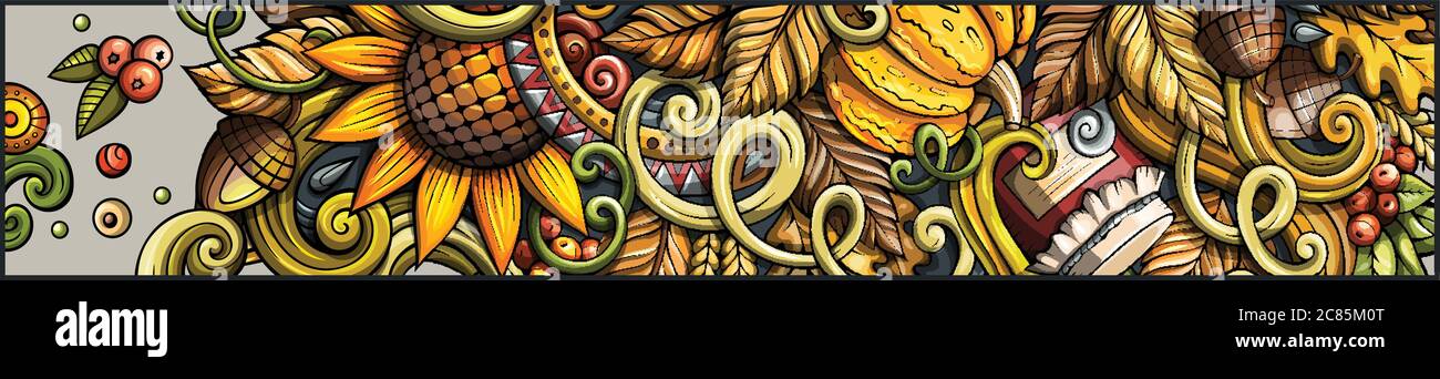 Cartoon cute colorful hand drawn doodles Fall season banner Stock ...