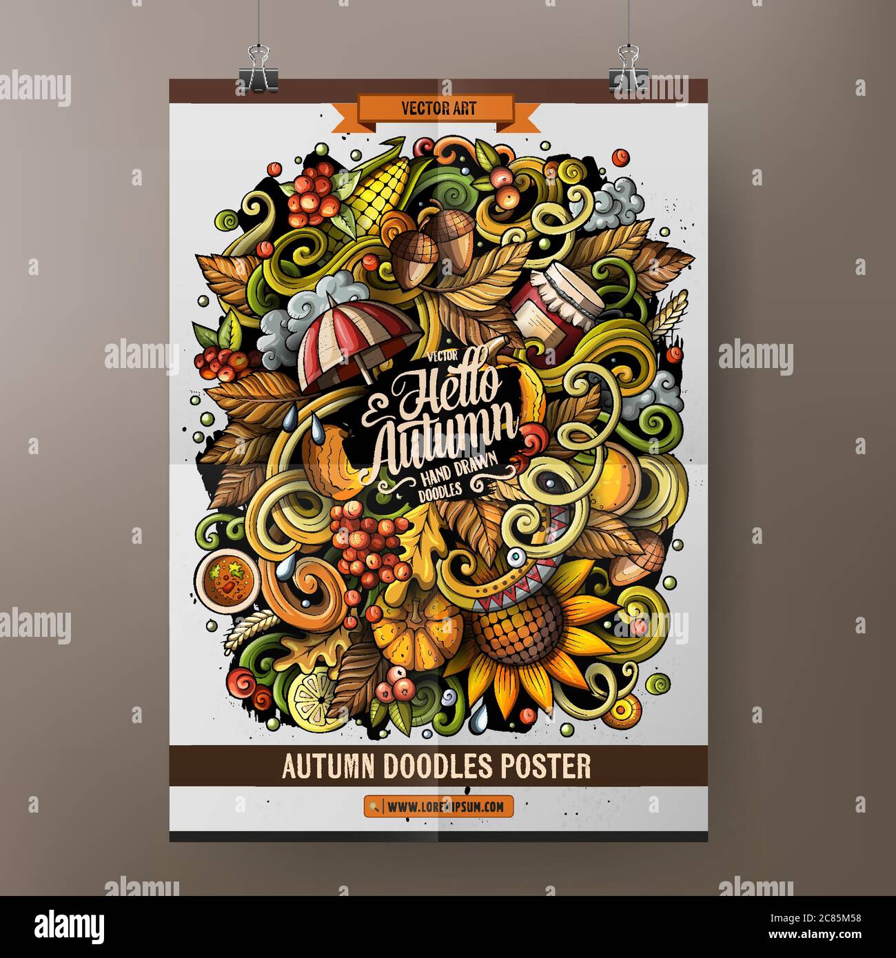 Cartoon hand drawn doodles Autumn poster design Stock Vector Image ...