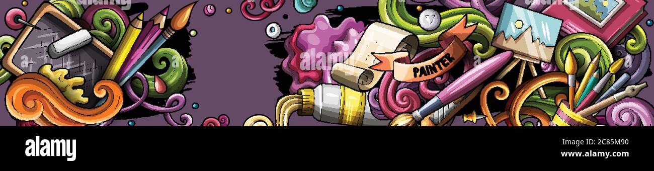 Artist hand drawn doodle banner. Cartoon detailed illustrations Stock ...