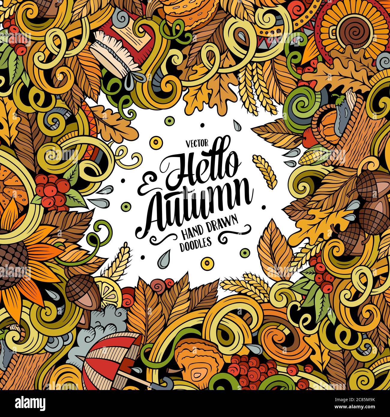 Cartoon cute doodles hand drawn Autumn frame design Stock Vector Image ...