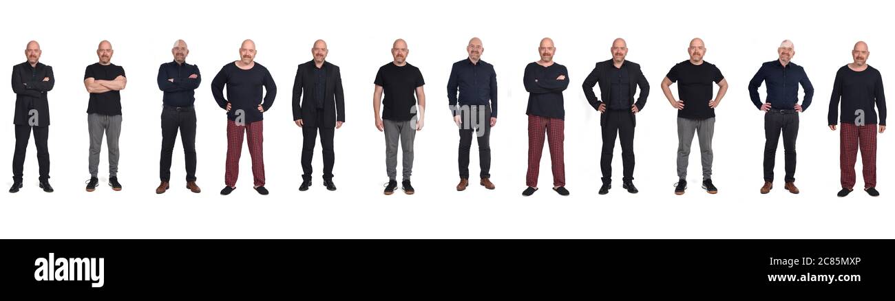 front view of a man in various outfits on white background Stock Photo ...