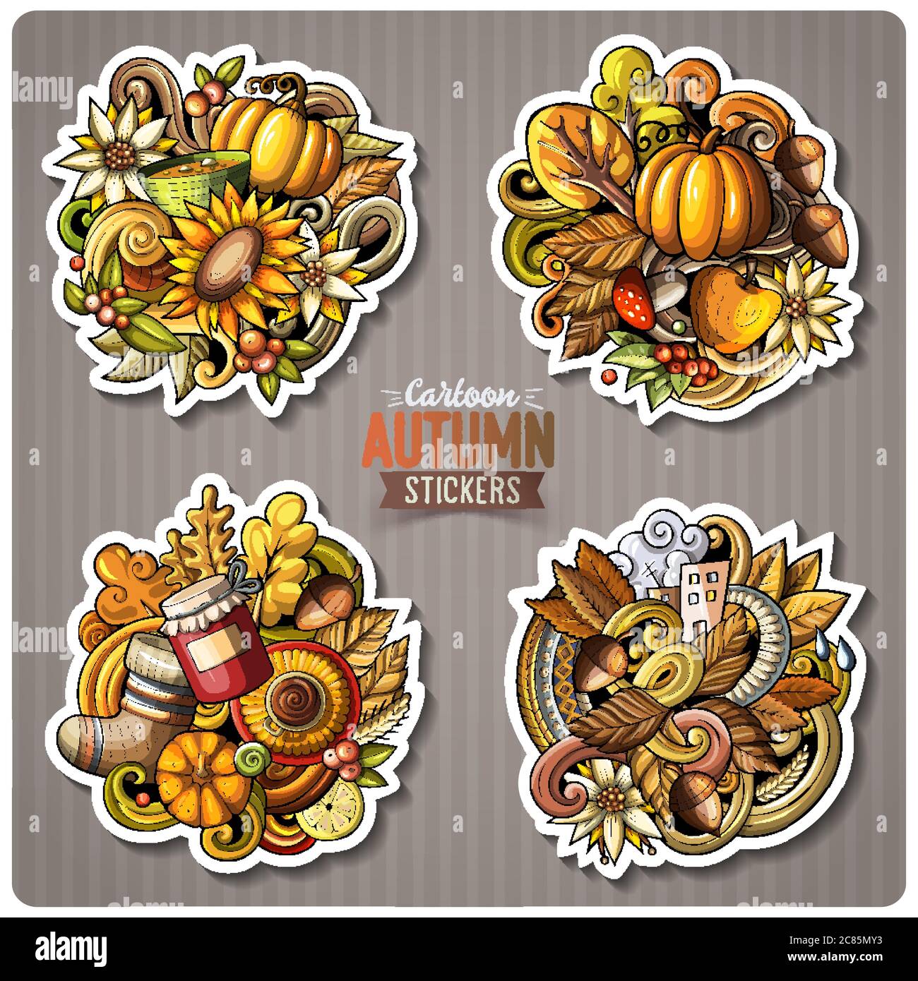 Set of Autumn season cartoon vector stickers Stock Vector Image & Art ...
