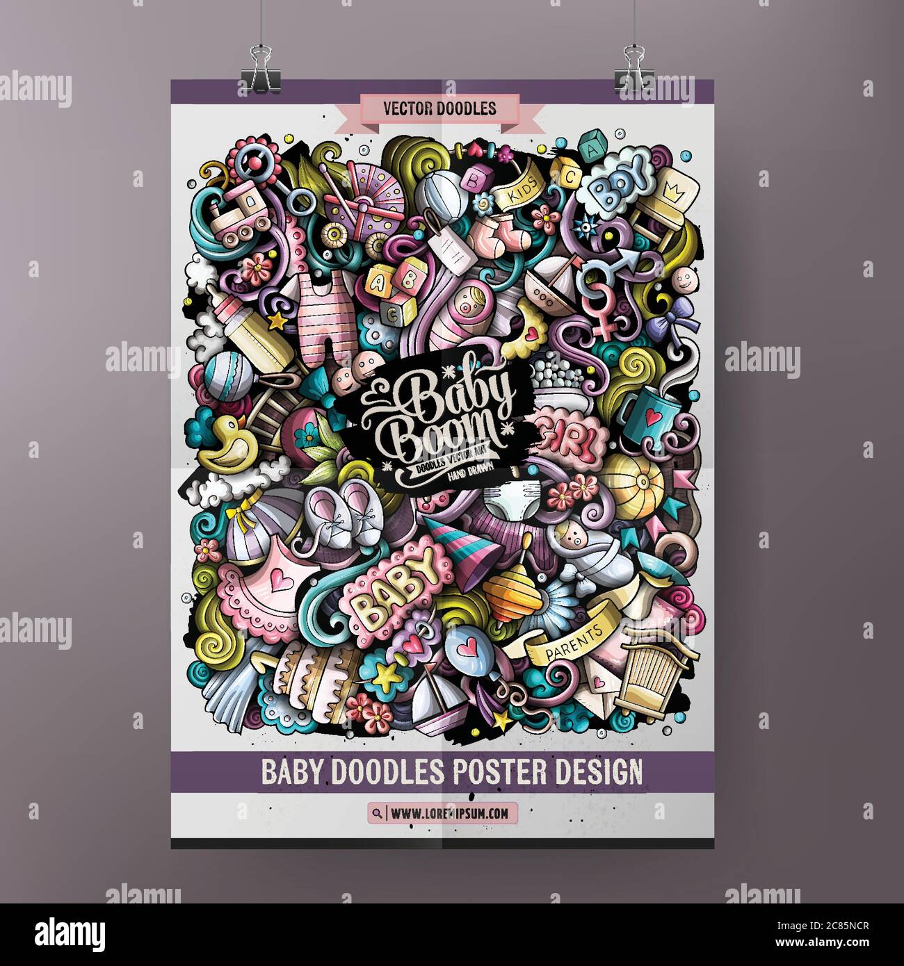 Cartoon colorful hand drawn doodles Baby poster Stock Vector Image ...