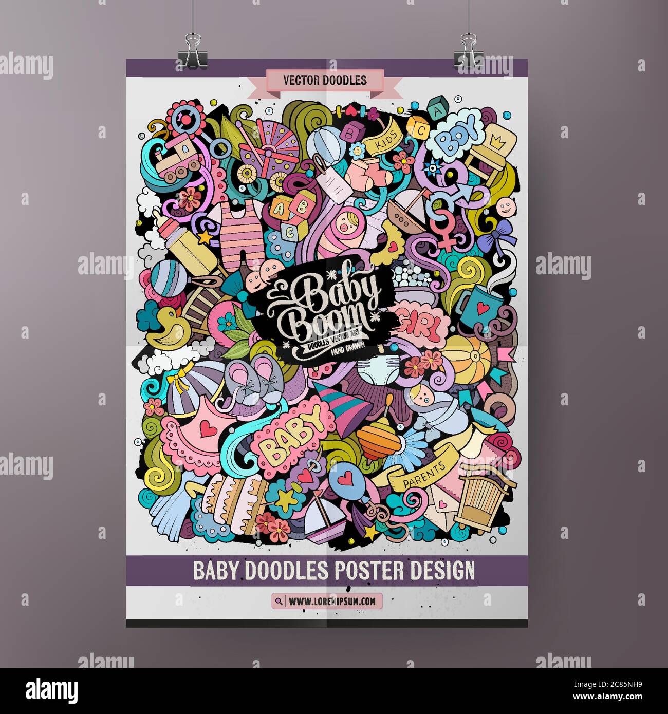 Cartoon colorful hand drawn doodles Baby poster Stock Vector Image ...