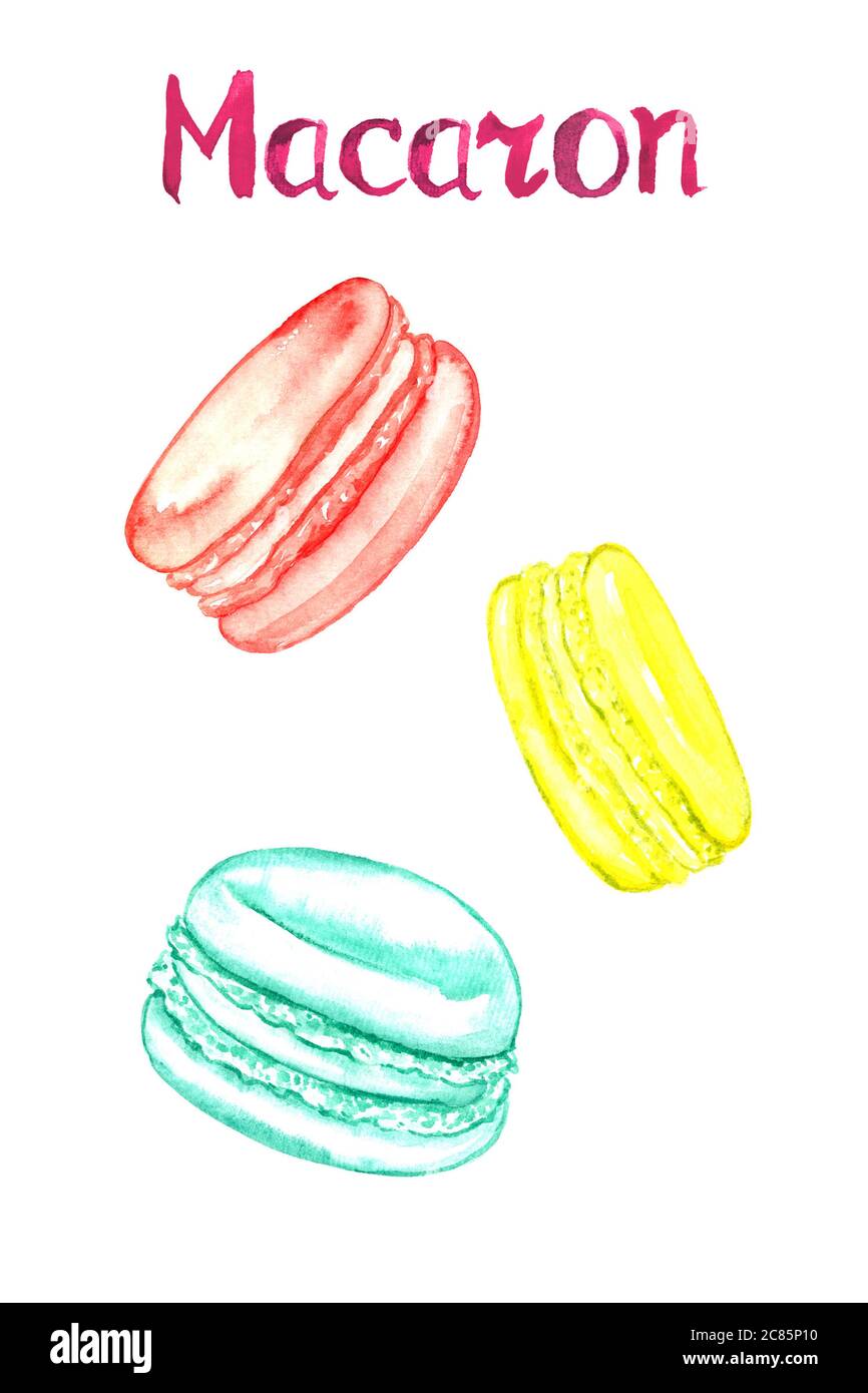 Macaron colorful cookies isolated on white hand painted watercolor ...