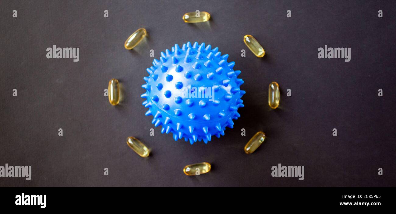 Covid-19. Abstract virus strain model of MERS-Cov with tablets ...
