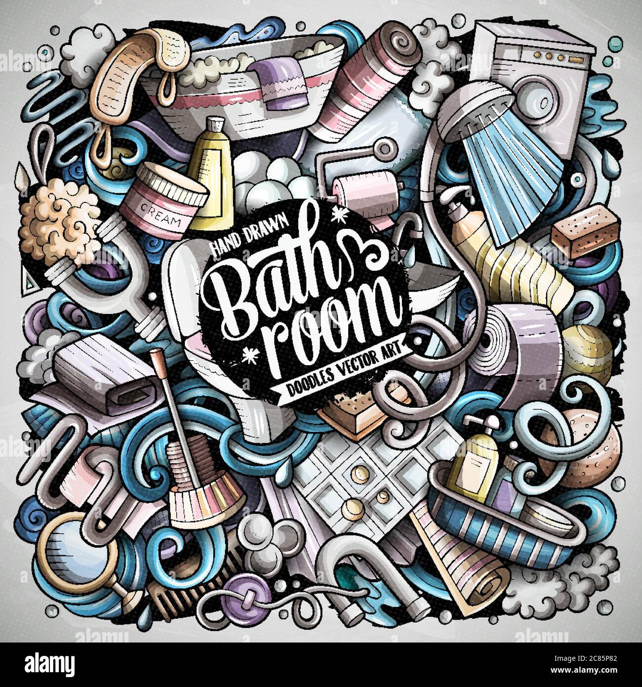 Bathroom hand drawn vector doodles illustration. Bath room poster ...