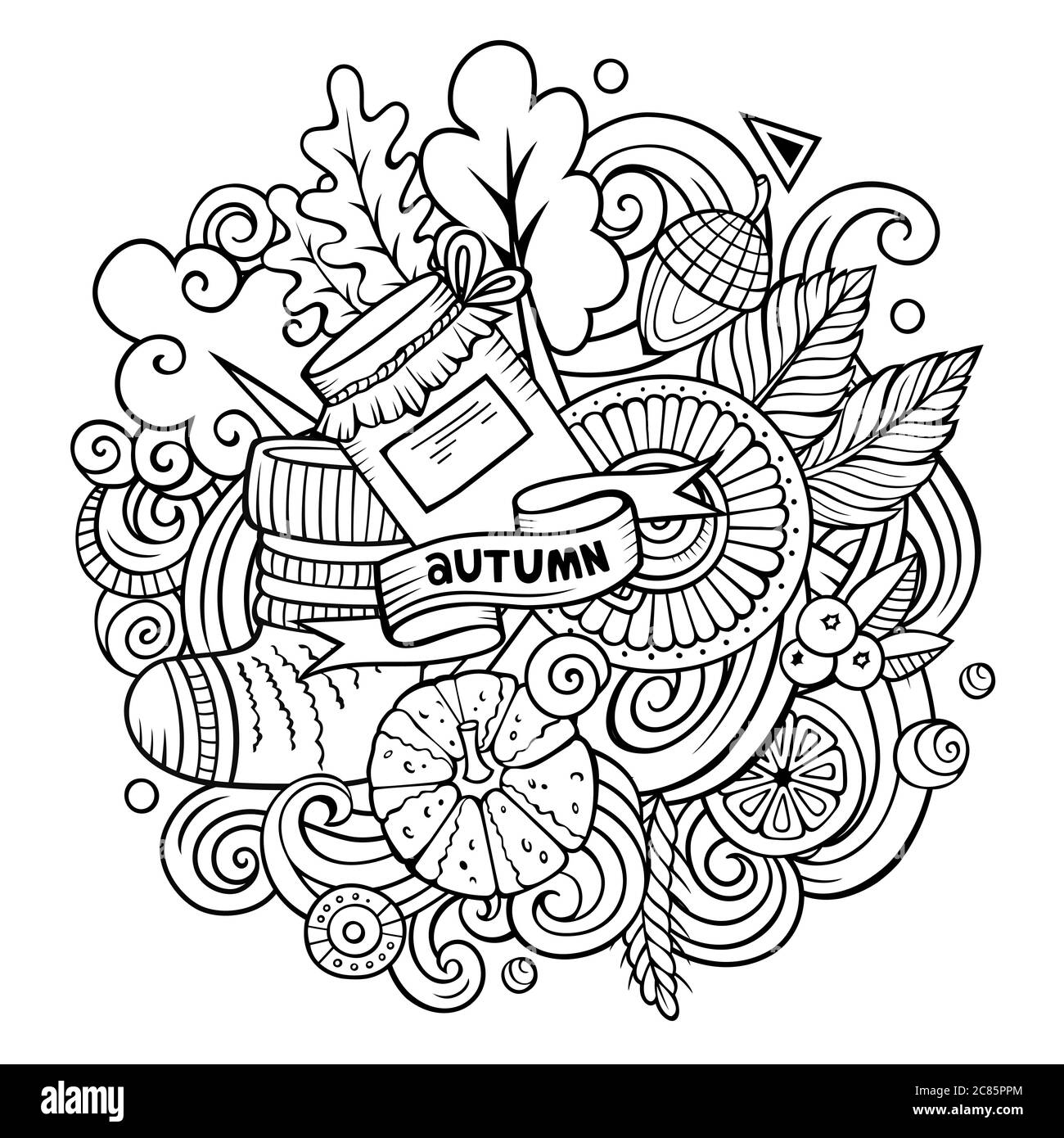 Cartoon doodles Autumn illustration. All items are separate Stock ...