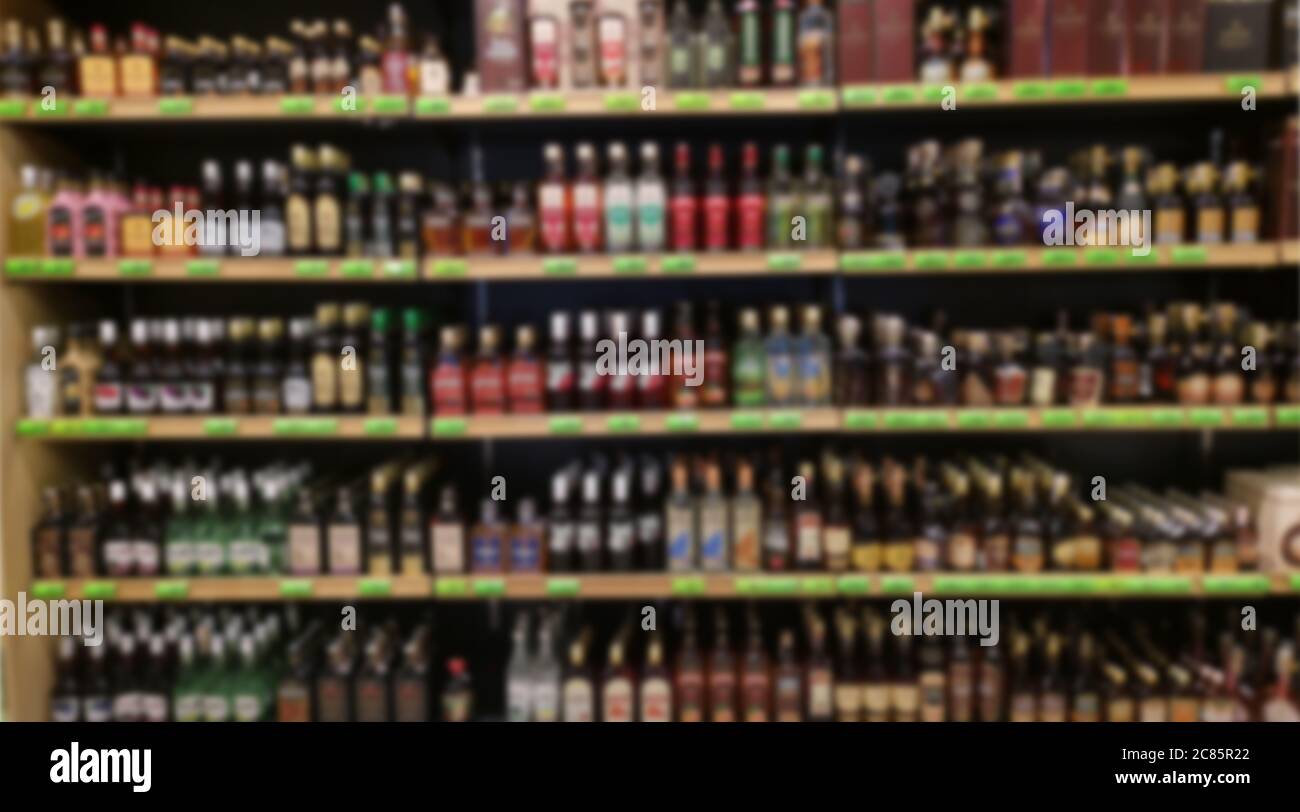 Alcohol showcase blurred background. Blurred abstract background of ...