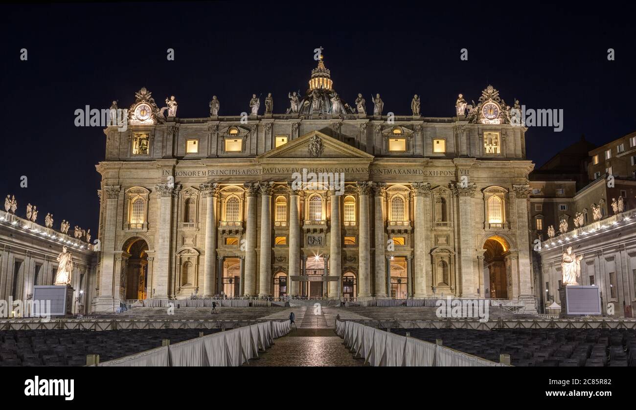 Main facade of St. Peter's Basilica in the evening, Vatican Stock Photo ...
