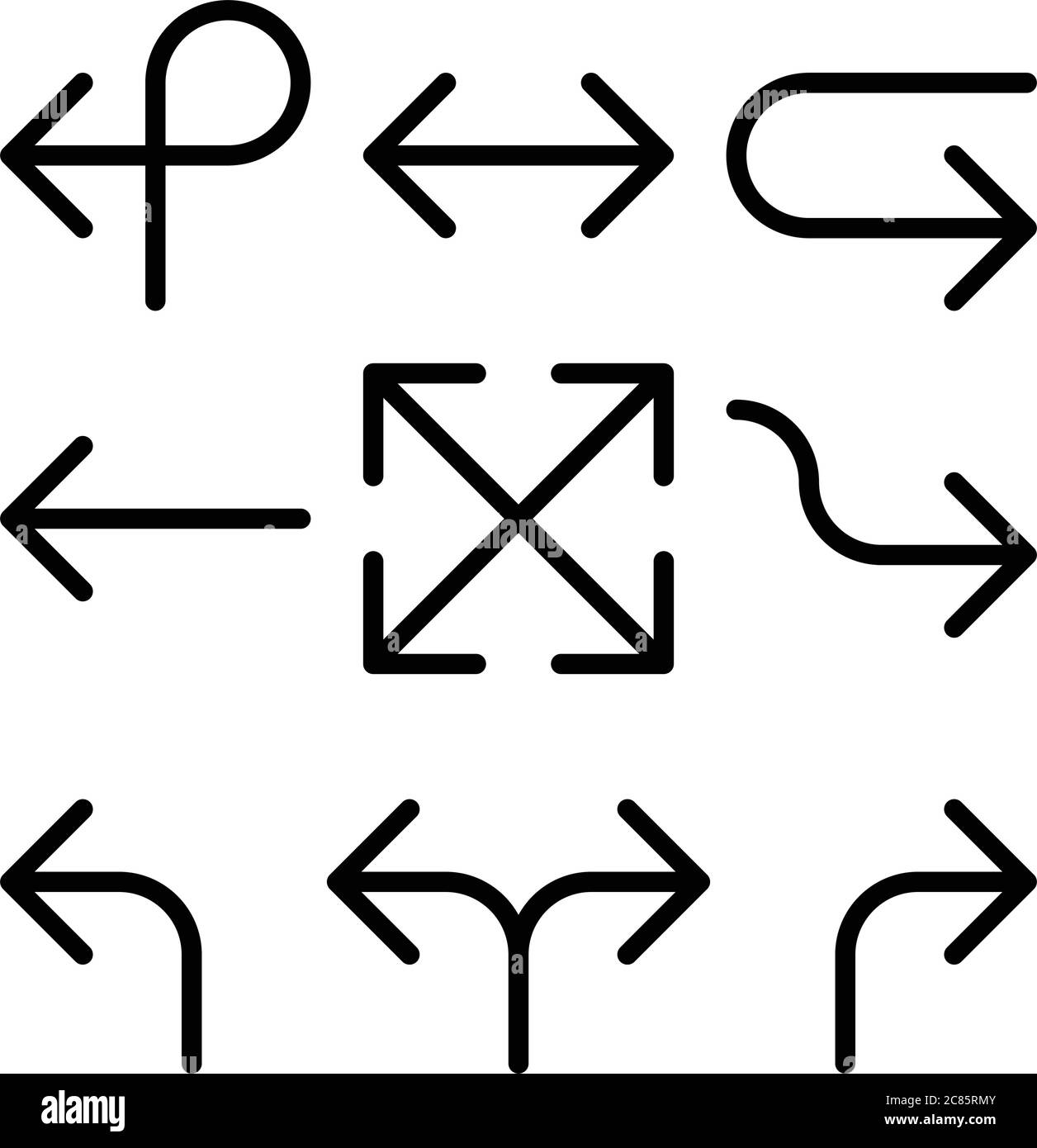 Set of arrows. Simple thin black line arrow design. Flat vector icons ...