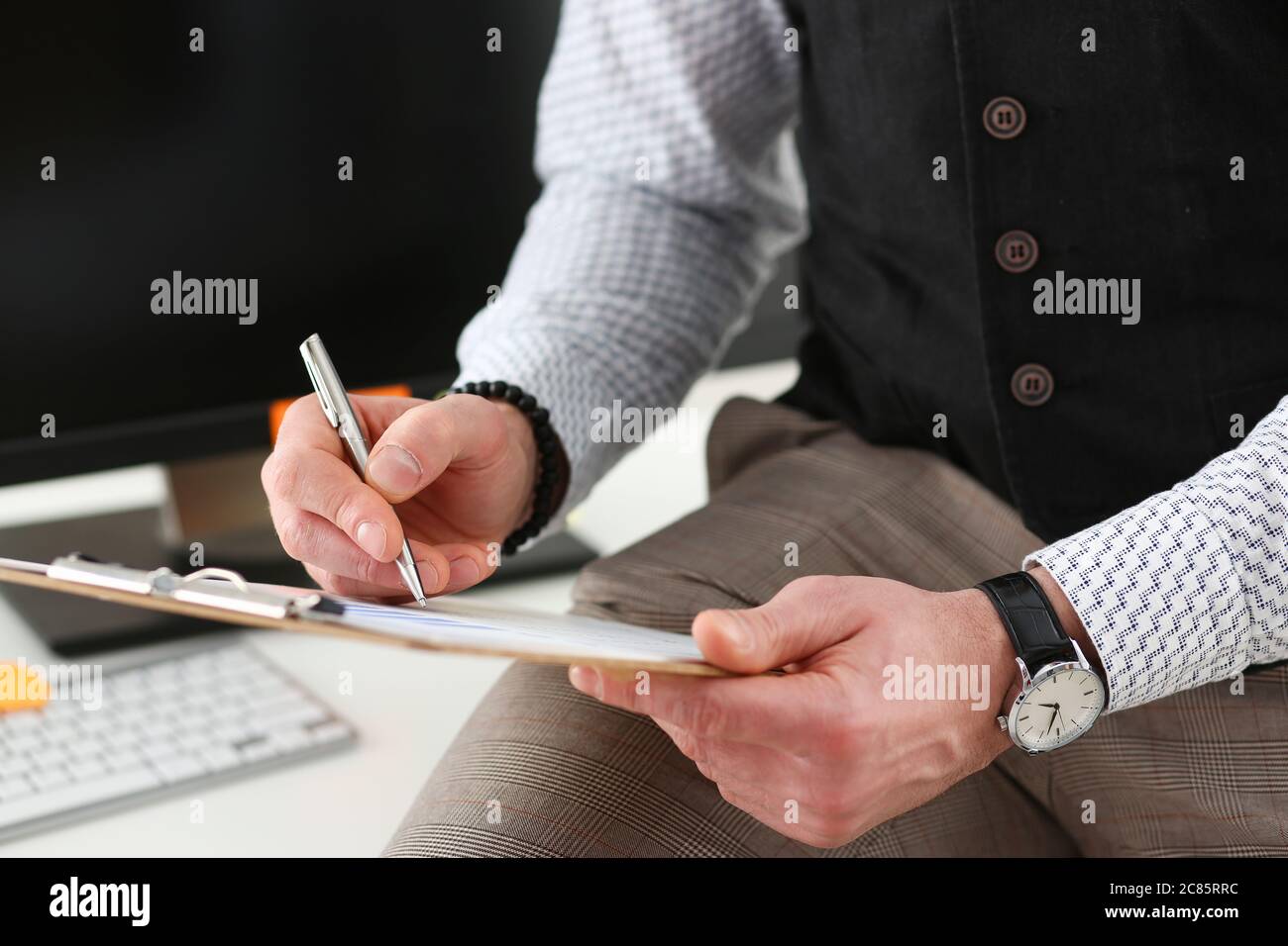 Professional project manager drawing sketch before conference Stock ...