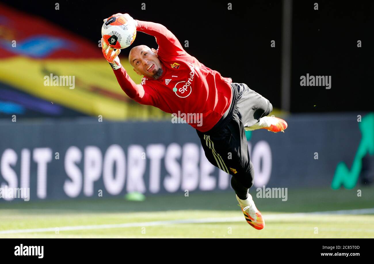 Watford goalkeeper heurelho gomes warms up prior hi-res stock ...