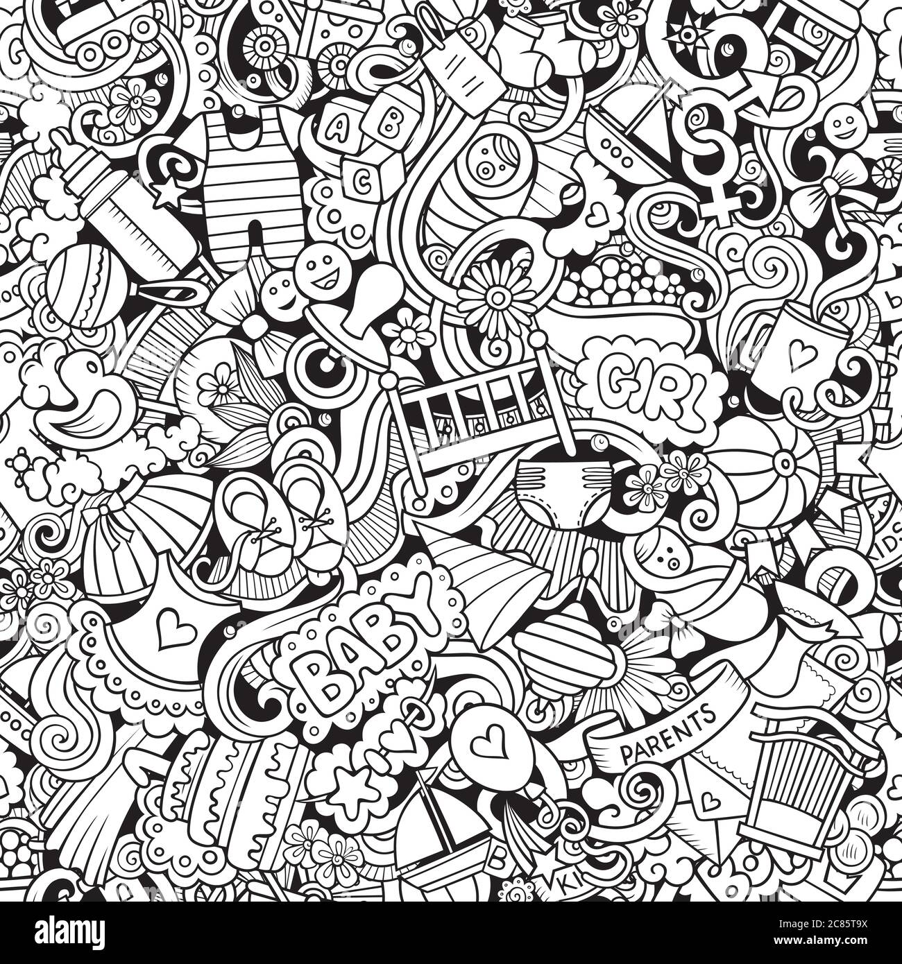 Cartoon cute doodles hand drawn Baby seamless pattern Stock Vector ...