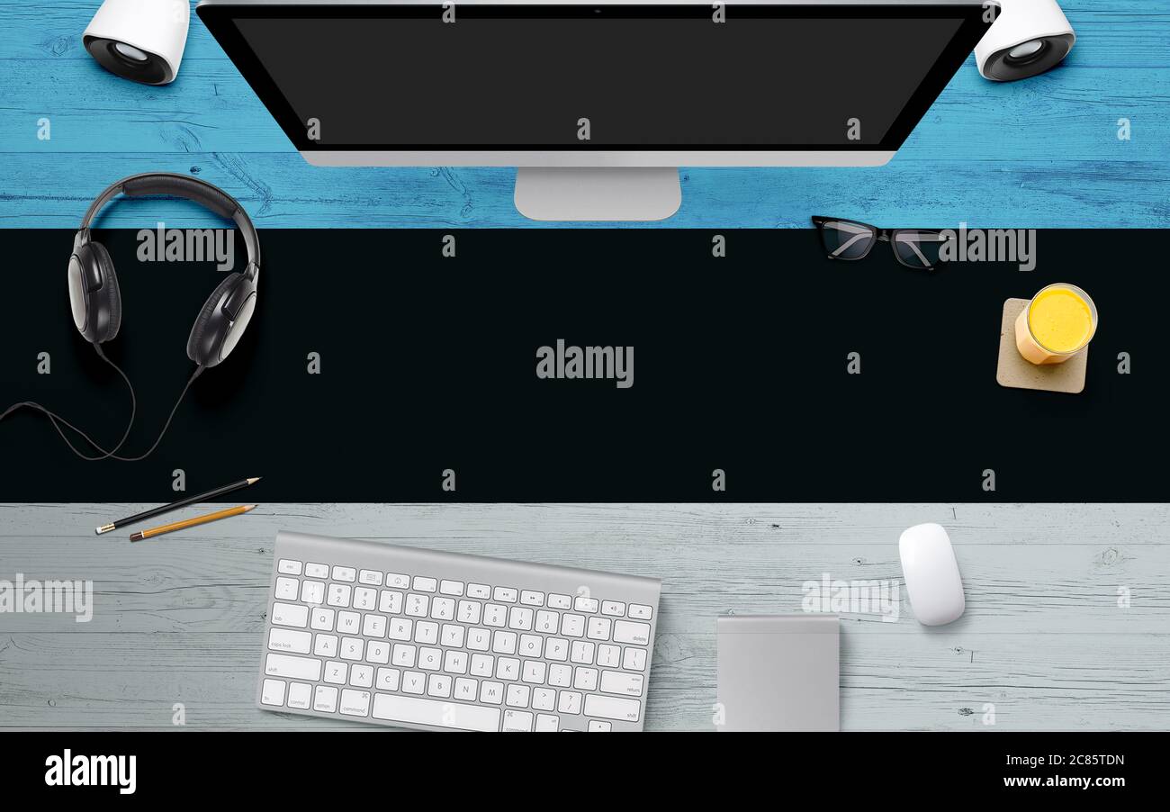 Estonia flag background with headphone,computer keyboard and mouse on ...