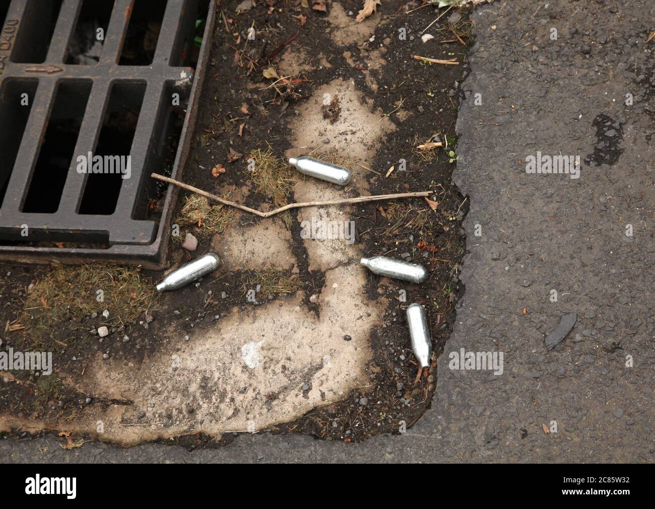 Manchester England 8 July 2020. Empty Nitrous oxide canister aka ...