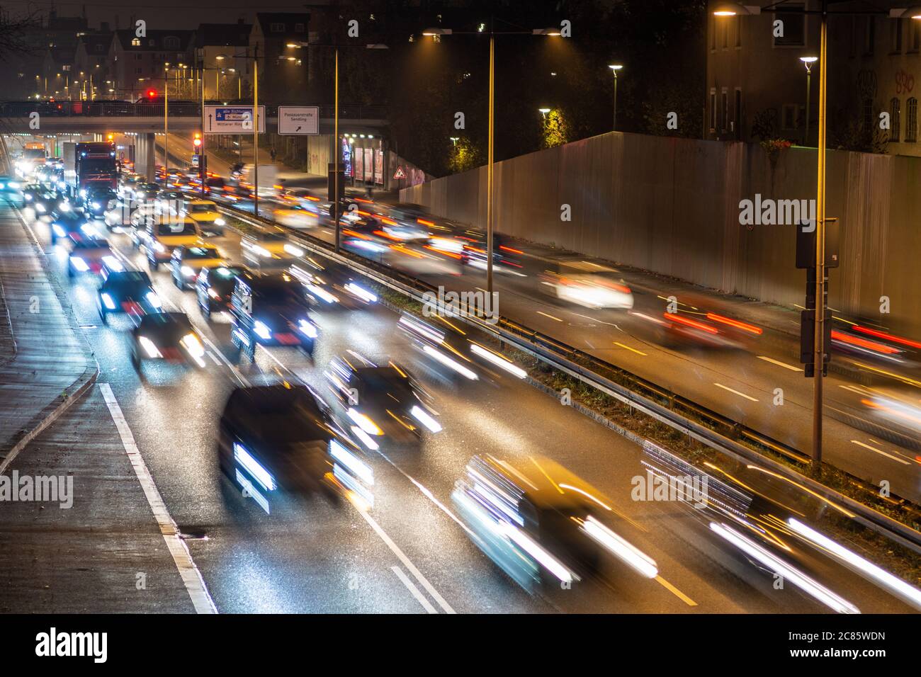 Fast moving traffic passes along a German highway which leads from ...