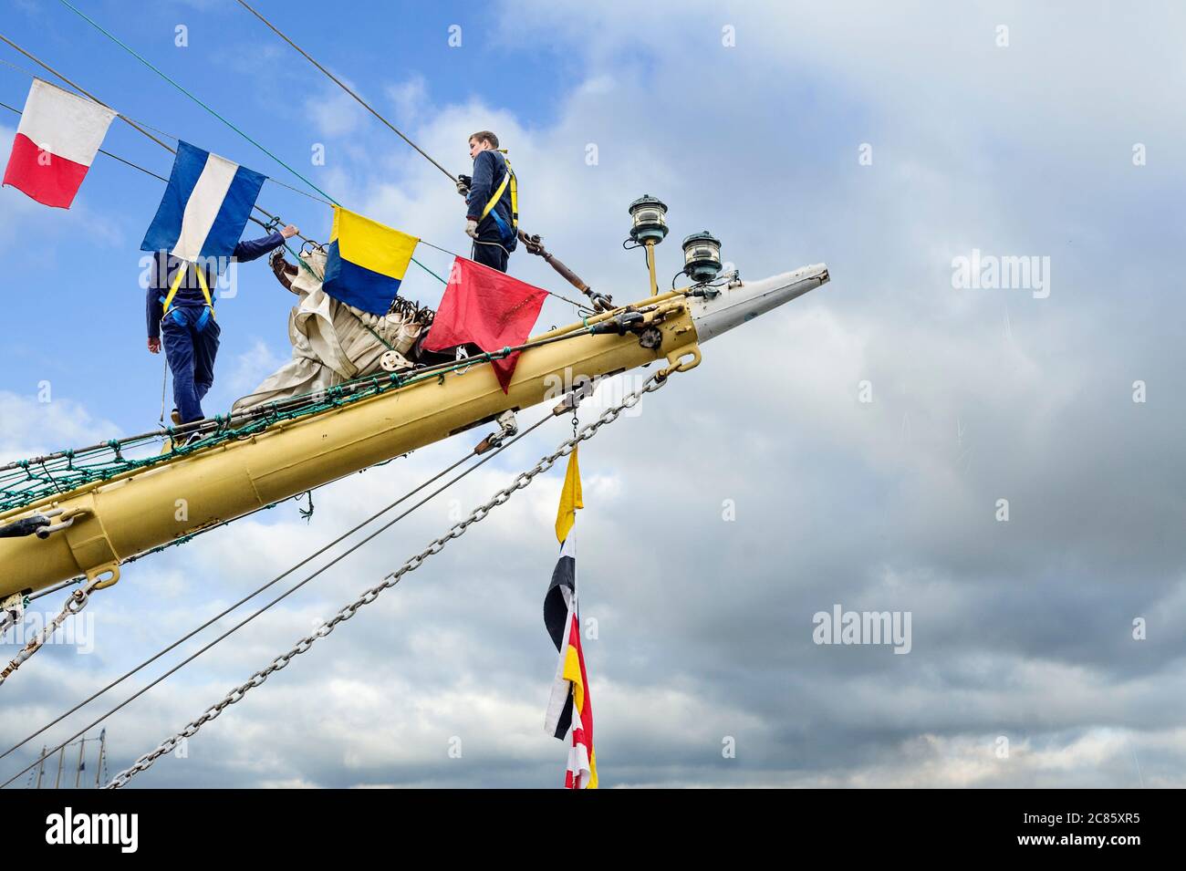 flag and code flag at the bow of The Dar Mlodziezy a training ship from ...