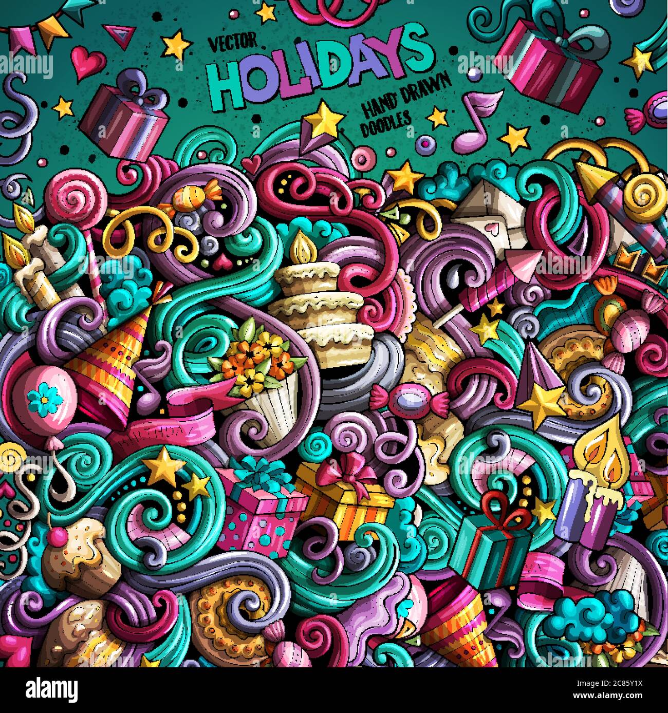 Cartoon hand-drawn doodles holidays illustration Stock Vector Image ...