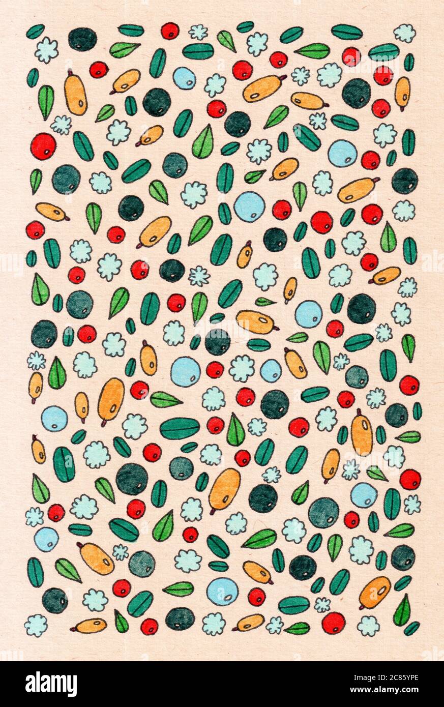 Berry hand drawn colorful pattern. Illustration for background ...