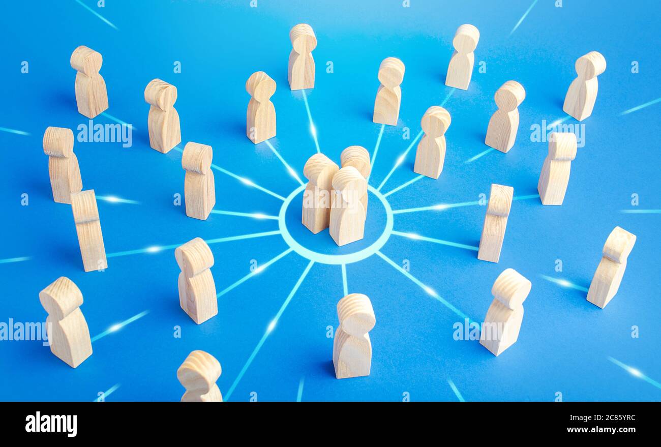 A group of people attracts people around to join. Collaboration and ...