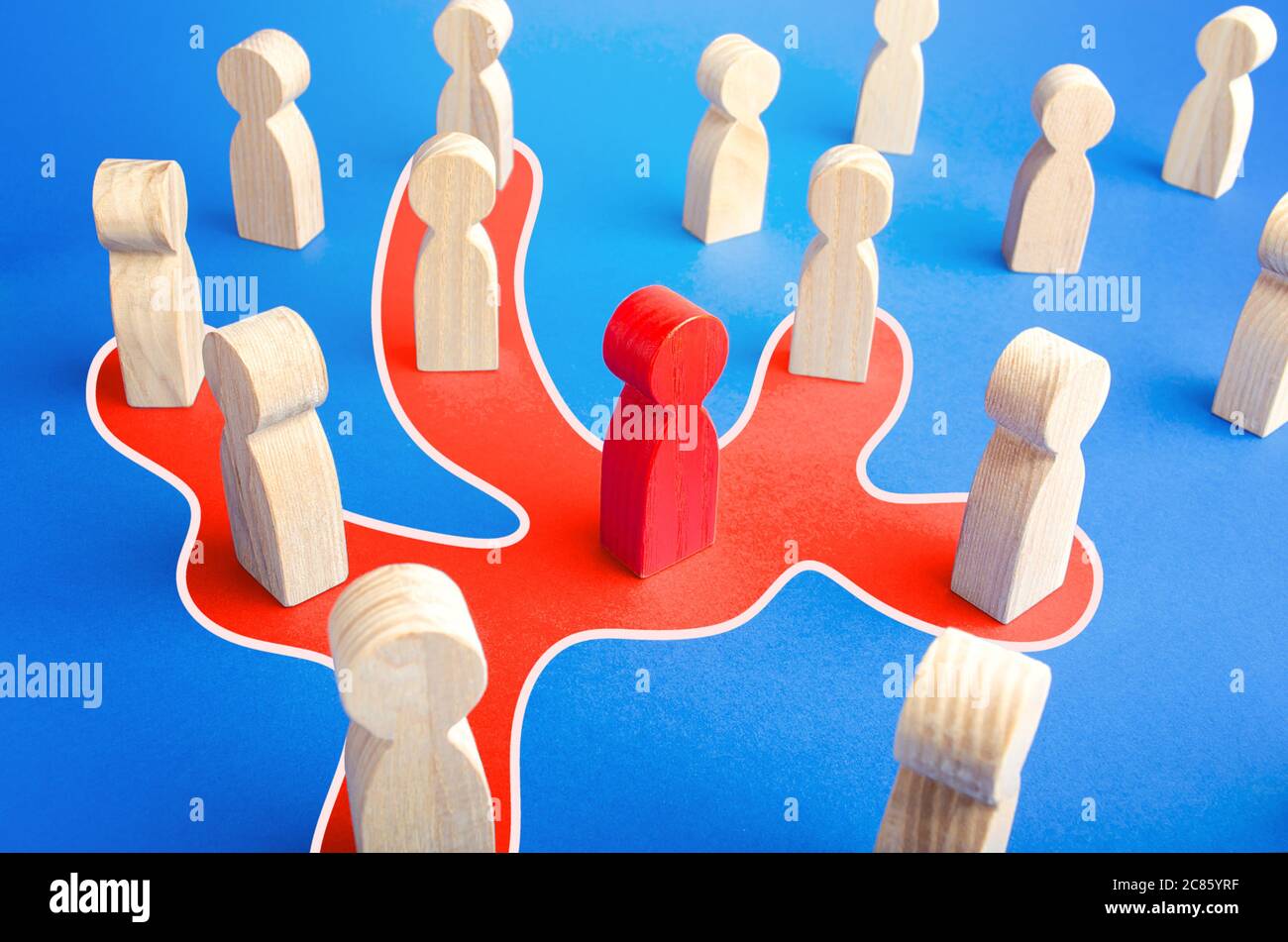 Red man spreads his influence over people around him. Uniting people on ...