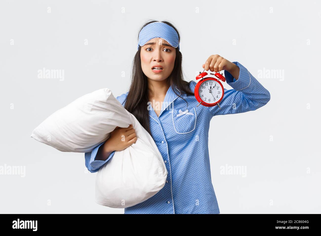 Concerned and anxious girl looking with panic as showing alarm and ...