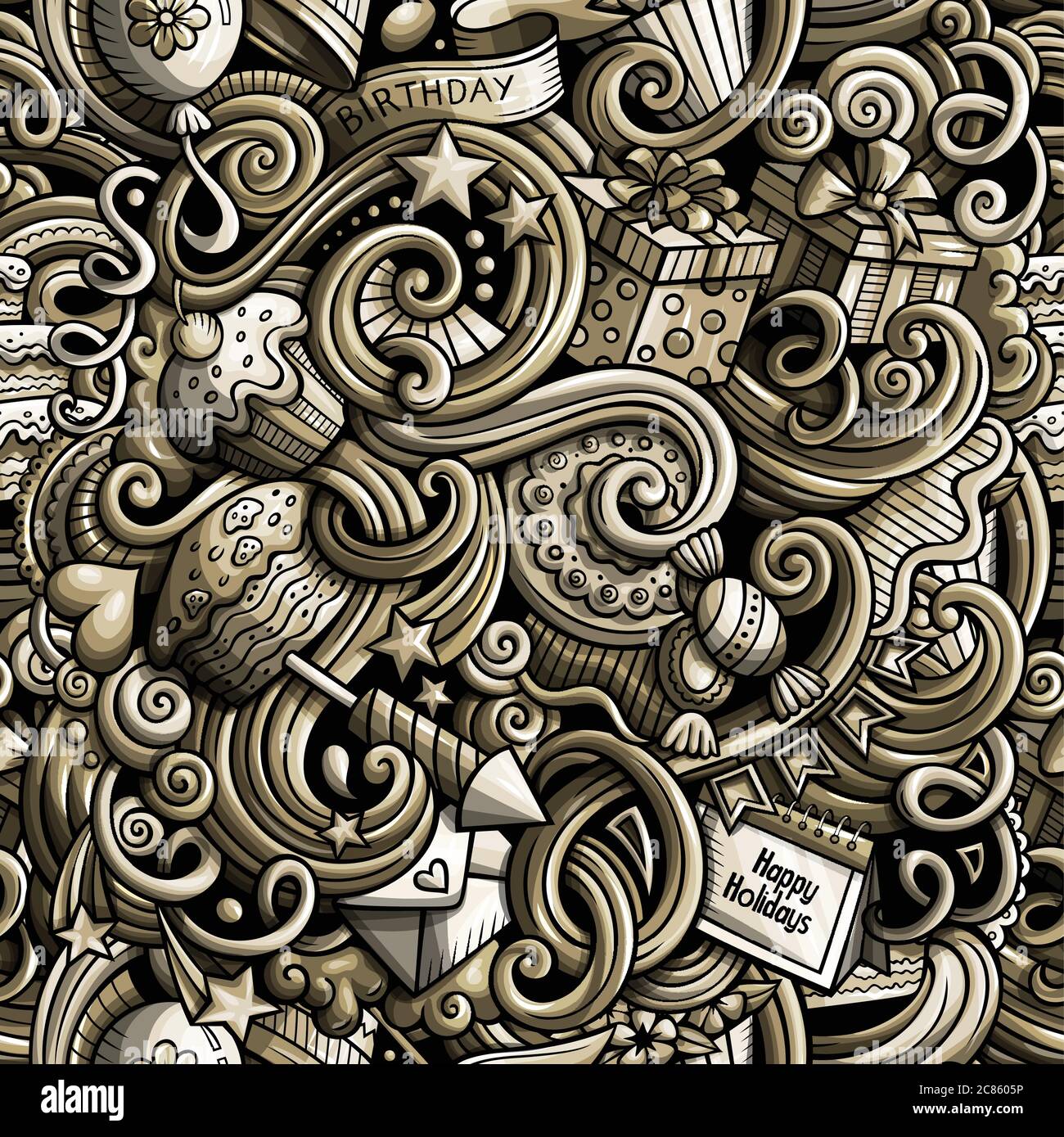 Cartoon cute doodles hand drawn Holidays seamless pattern Stock Vector ...
