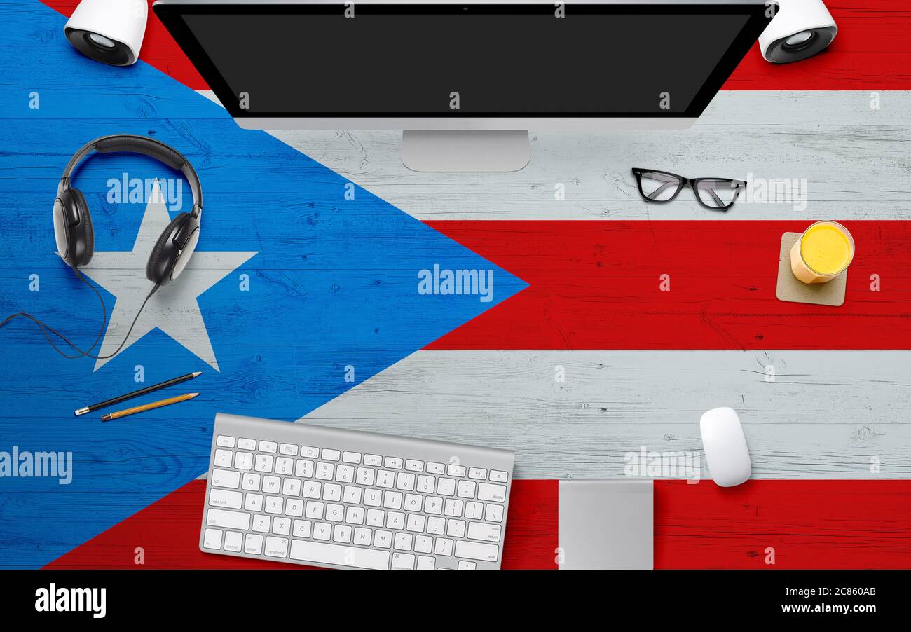 Puerto Rico flag background with headphone,computer keyboard and mouse ...