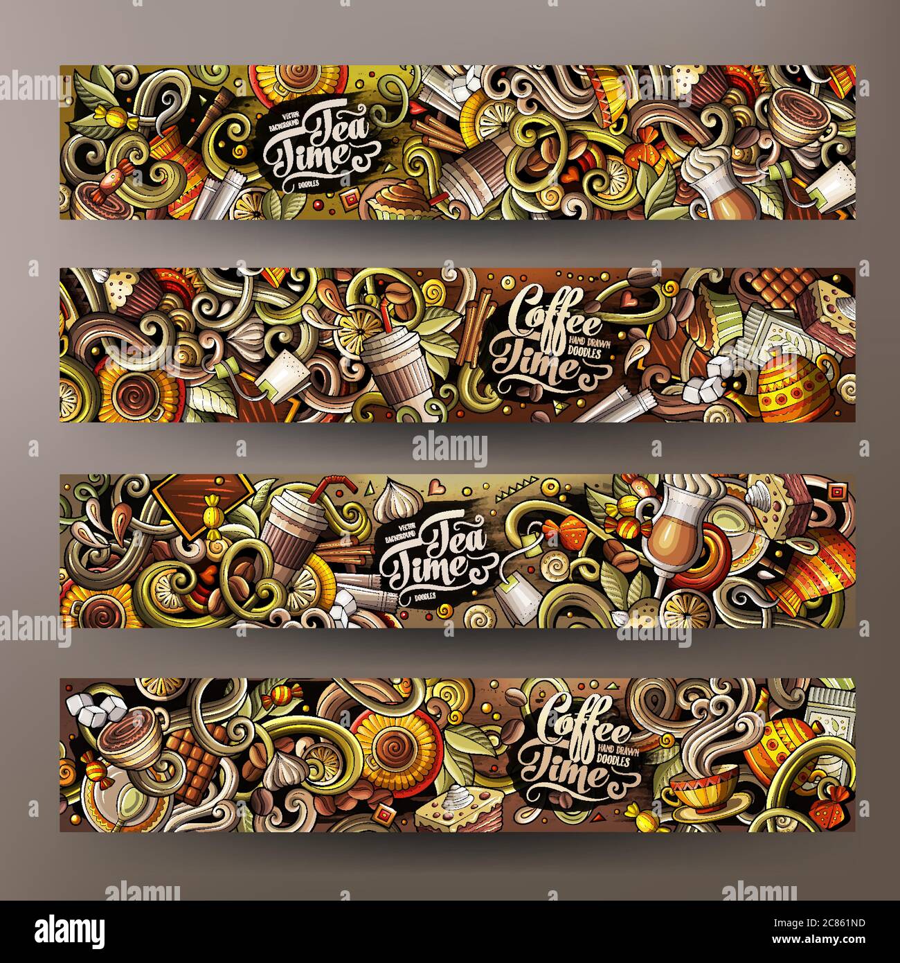 Cartoon colorful vector doodles cafe banners Stock Vector Image & Art ...