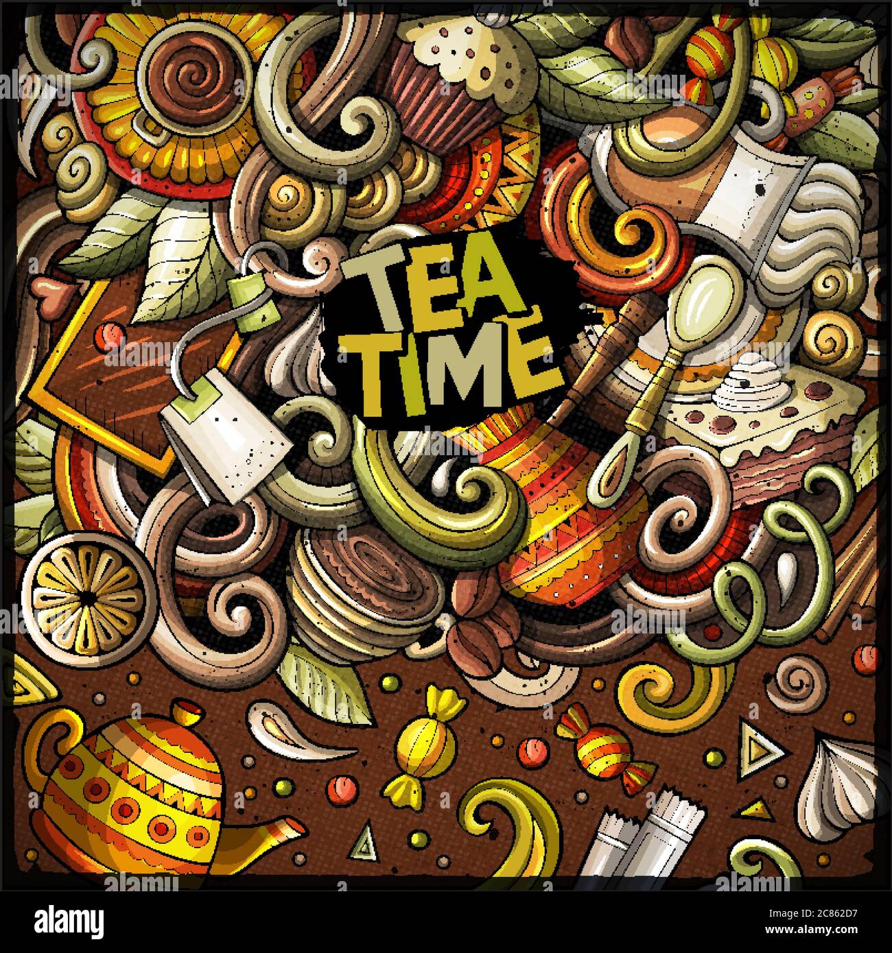 Cartoon doodles of cafe, coffee shop border Stock Vector Image & Art ...