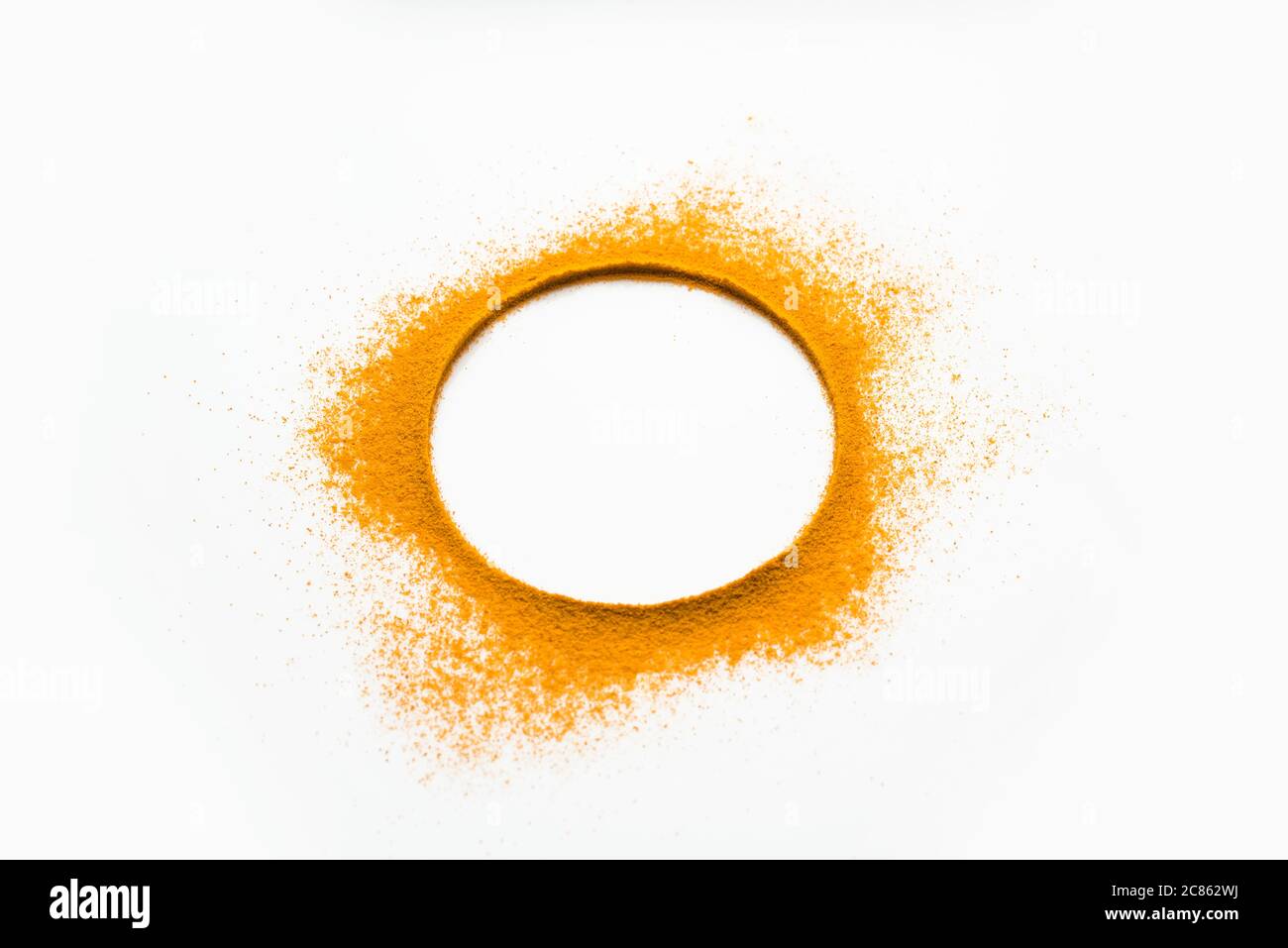 Haldi or Turmeric Powder Ring on the white background, selective focus ...