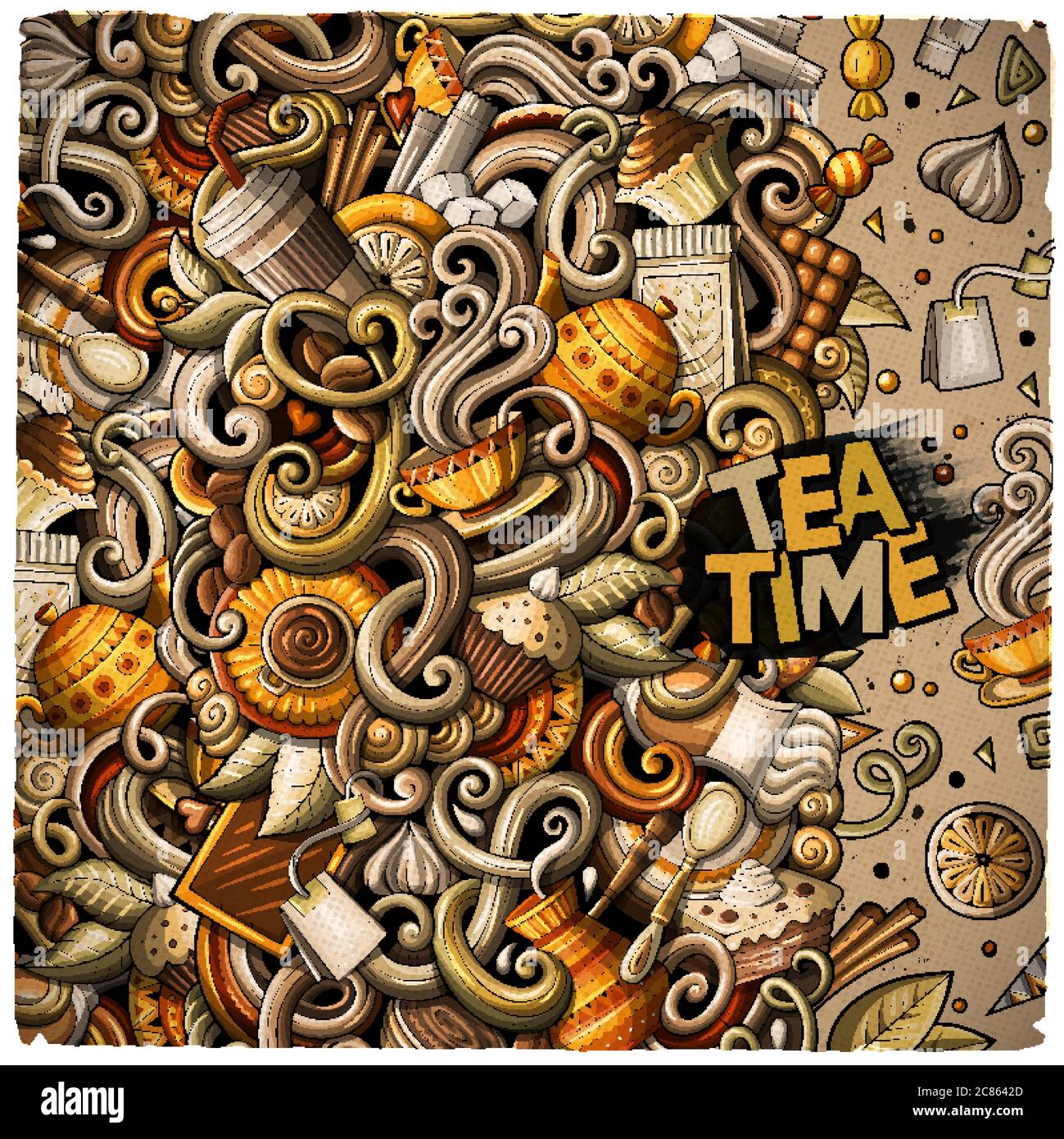 Cartoon doodles of cafe, coffee shop border Stock Vector Image & Art ...