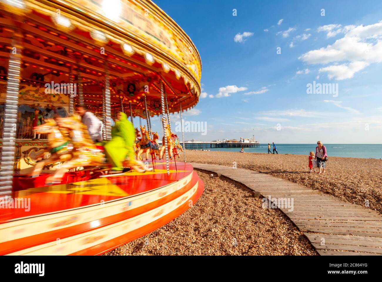 Brighton, September 7th 2006: People on the merry-go-round on Brighton ...