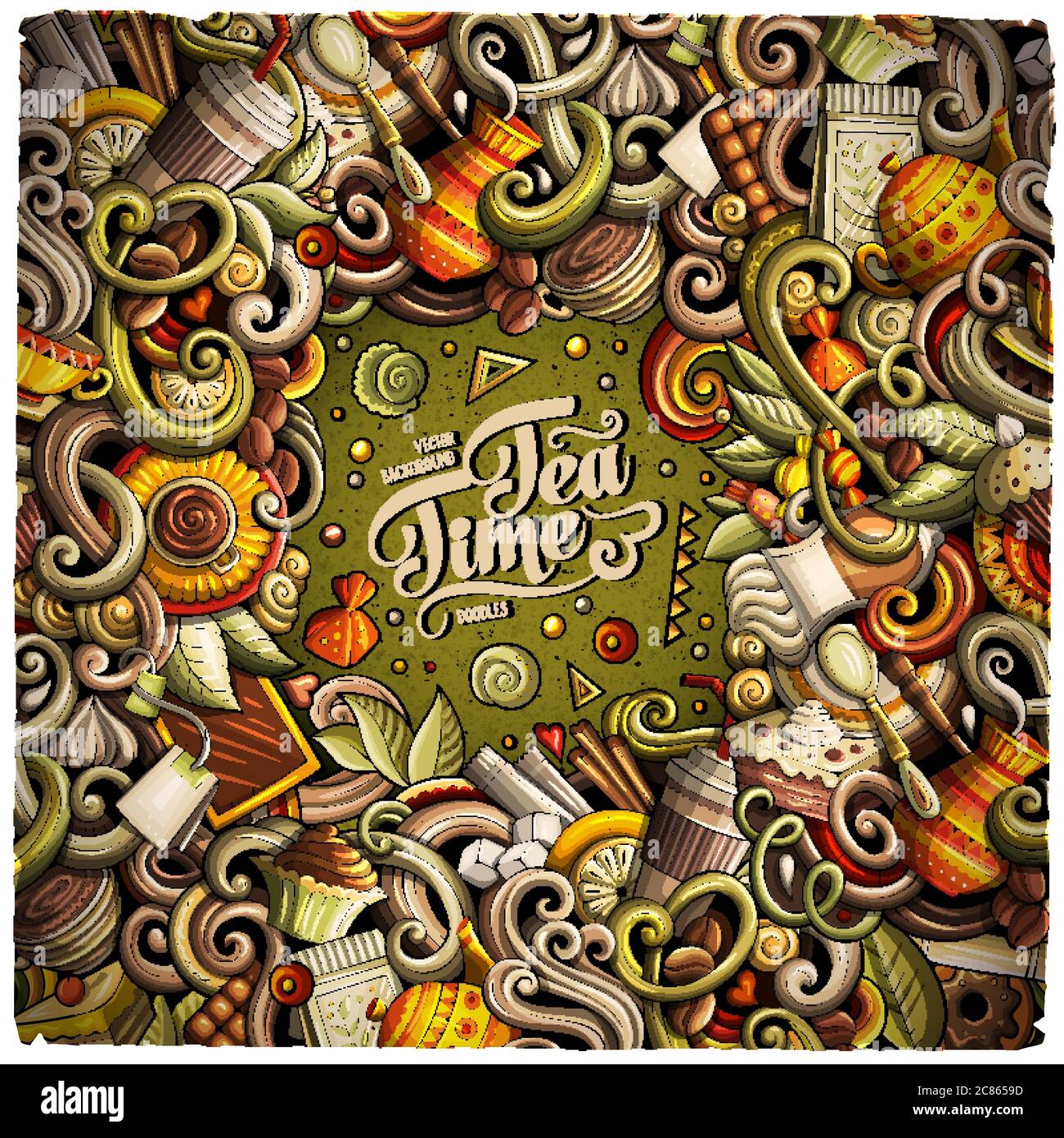 Cartoon doodles of cafe, coffee shop border Stock Vector Image & Art ...