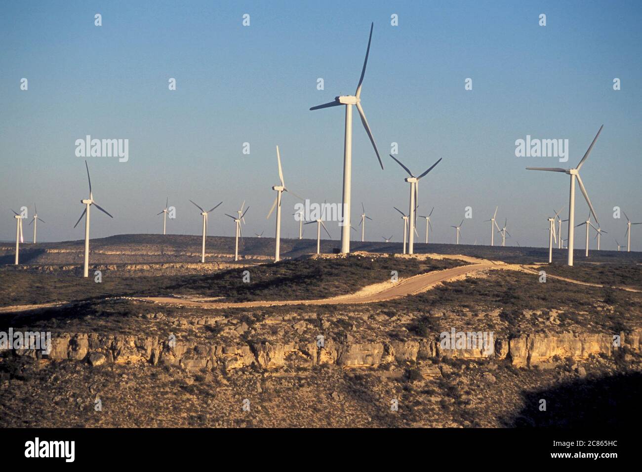 Windmills at power-producing wind farm in West Texas near Iraan. ©Bob ...