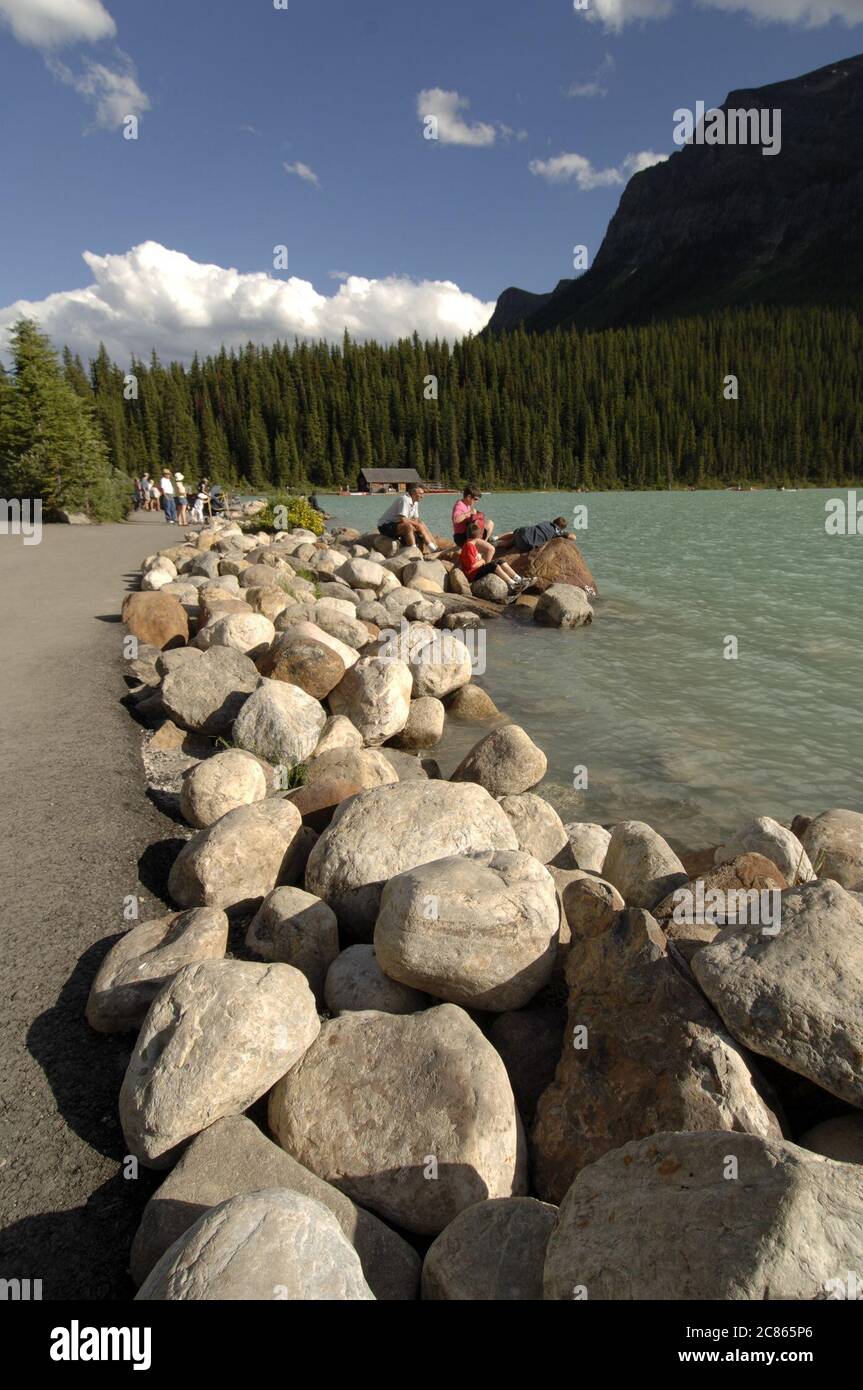 Banff National Park, Alberta Canada, August 2005: The shores of Lake ...