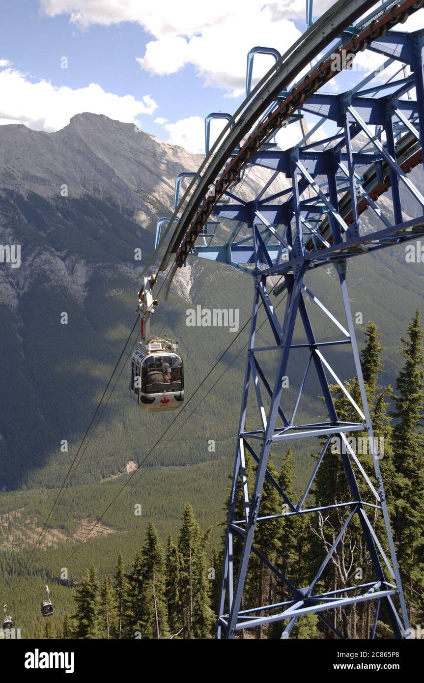 Banff National Park, Alberta, Canada, August, 2005: Gondola rises to ...