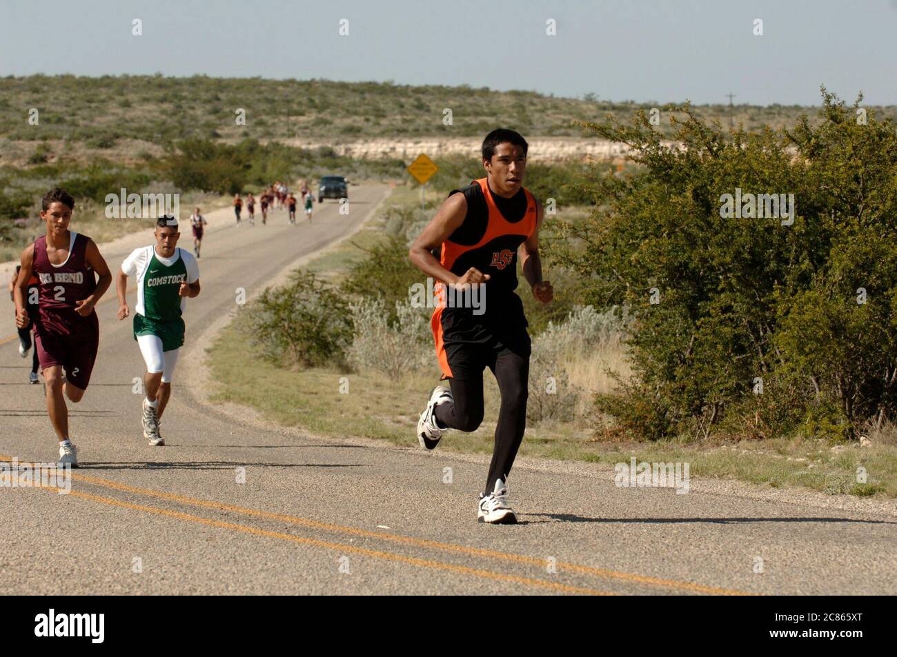 Comstock, Texas USA, October, 2005: Texas high school runners tackle ...